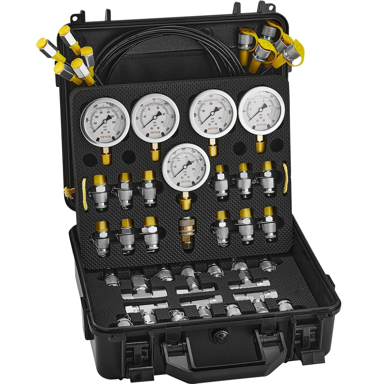 Hydraulic Test Kit 10-600bar, 5 Gauges 14 Tee Connectors, Excavator ...