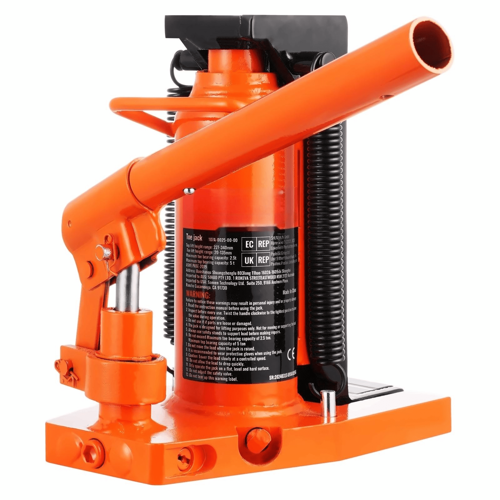 Hydraulic Toe Jack 2.5/5 Ton, On Toe & Top Lift Jack, 0.8-5.3in Toe ...