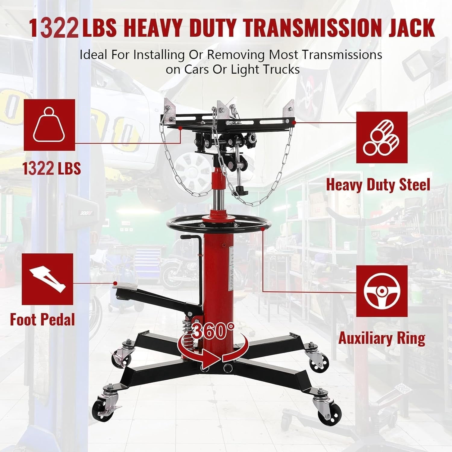 Hydraulic Transmission Jack – 1322 lbs (3/5 Ton) 2-Stage Telescopic ...