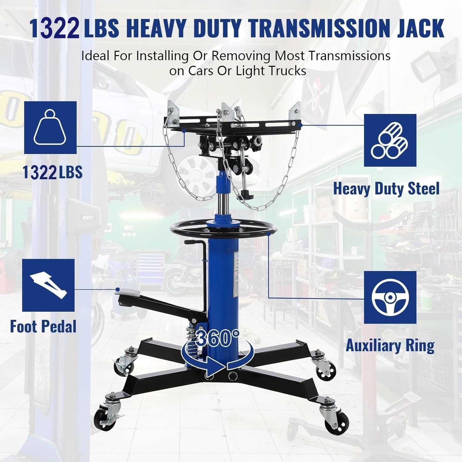 Hydraulic Transmission Jack – 1322 lbs (3/5 Ton) 2-Stage Telescopic ...