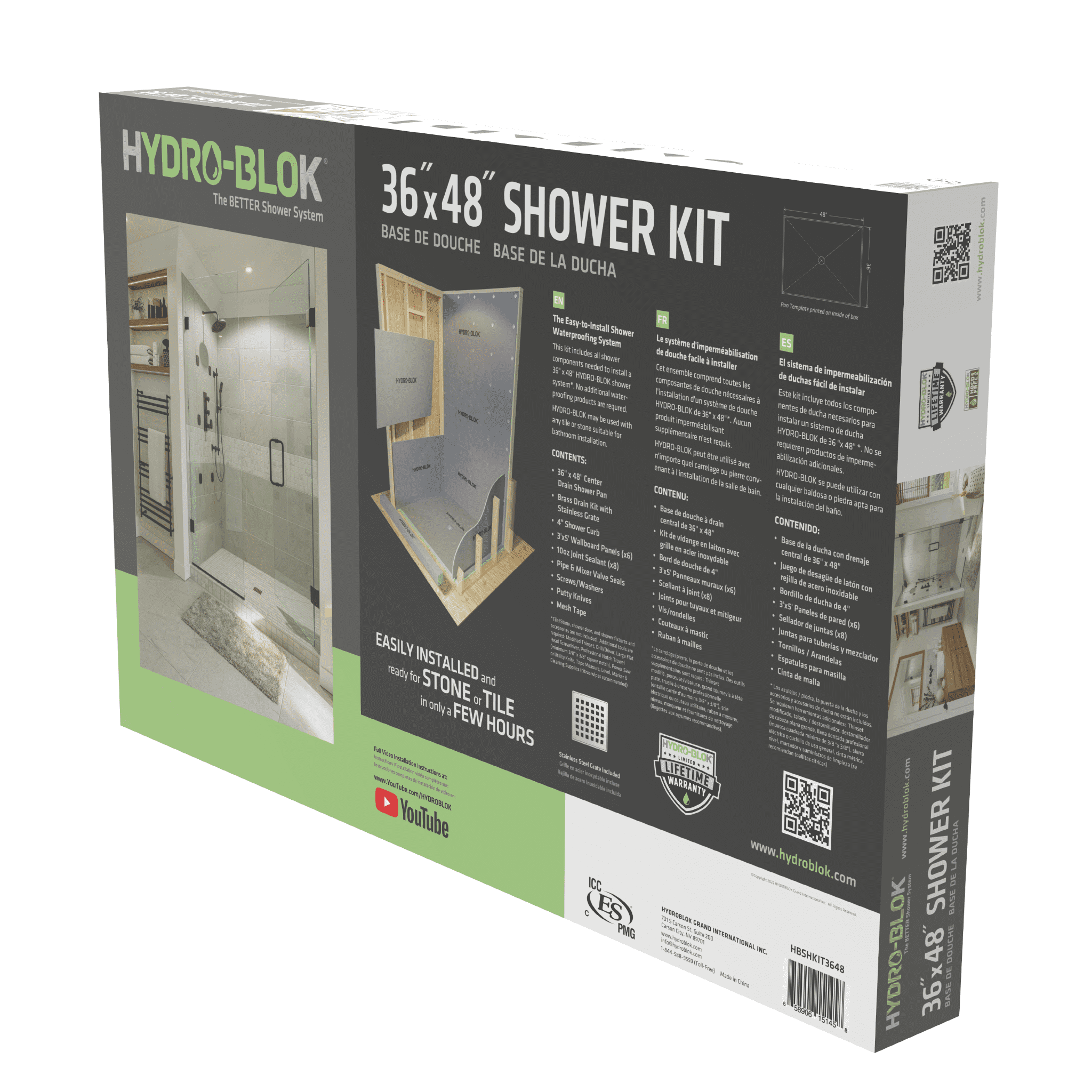 Hydro-Blok 36" x 48" Center Drain Shower Kit - Walmart.com