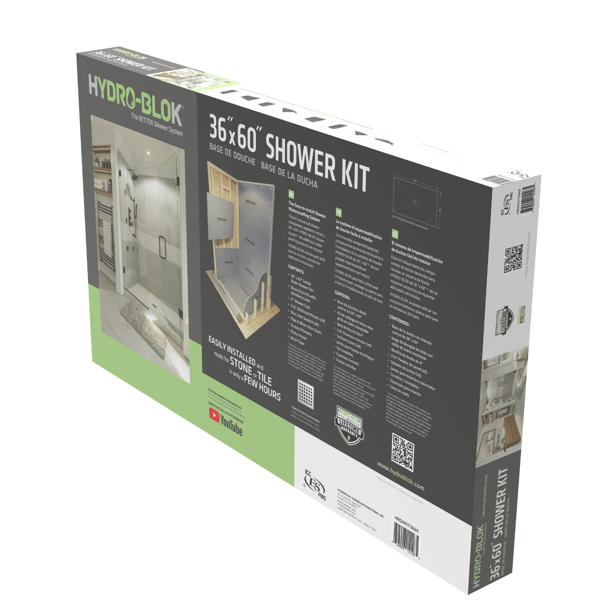 "Hydro-Blok 36"" x 60"" Center Shower Kit with Easy Panel Installation ...