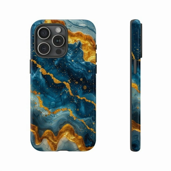 Hydro Dip Teal Blue Gold Marble Pattern iPhone Case Liquid Abstract for ...