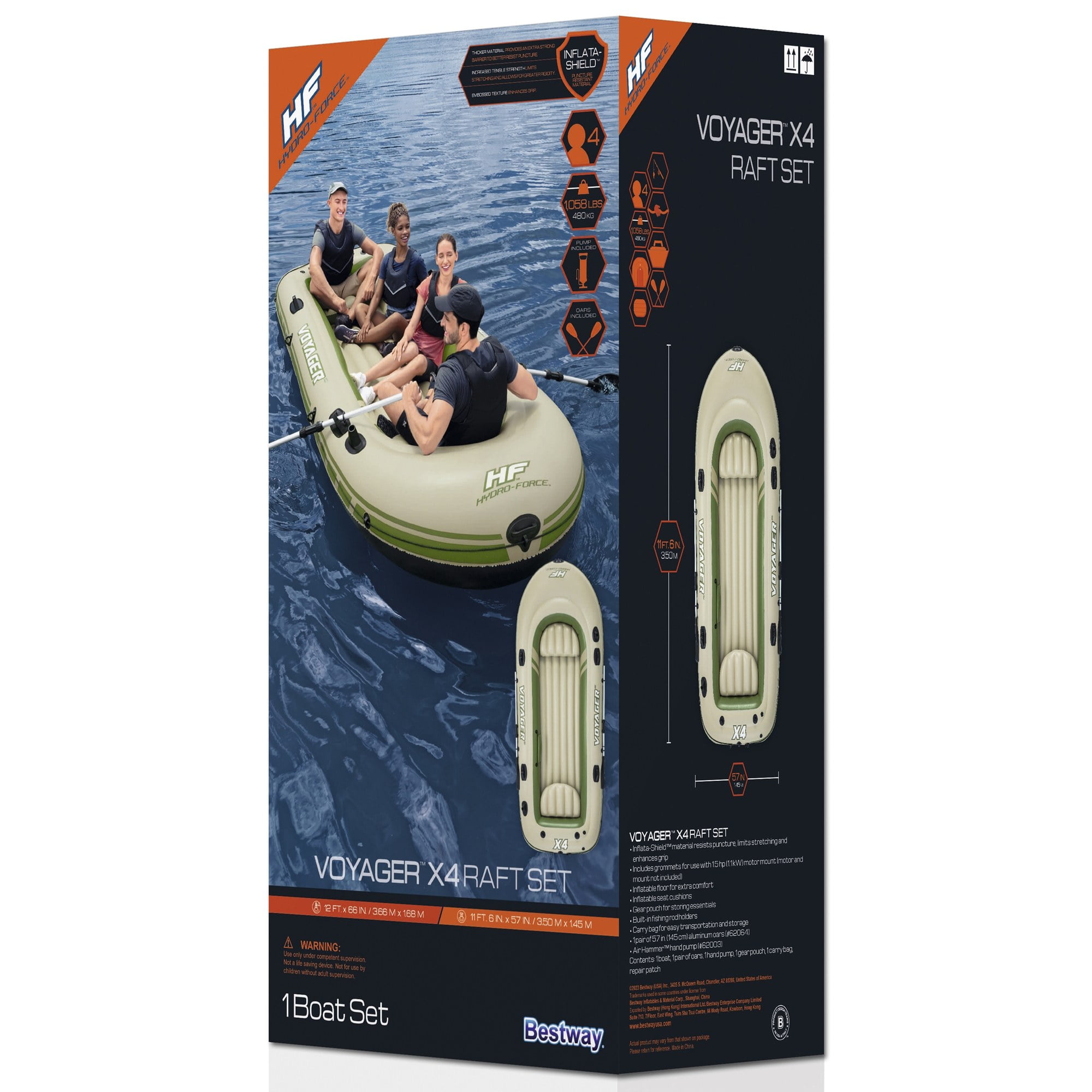 Hydro-Force Treck X3 Inflatable Raft Set, 3-Person, 137.8x57.09x19.29 ...