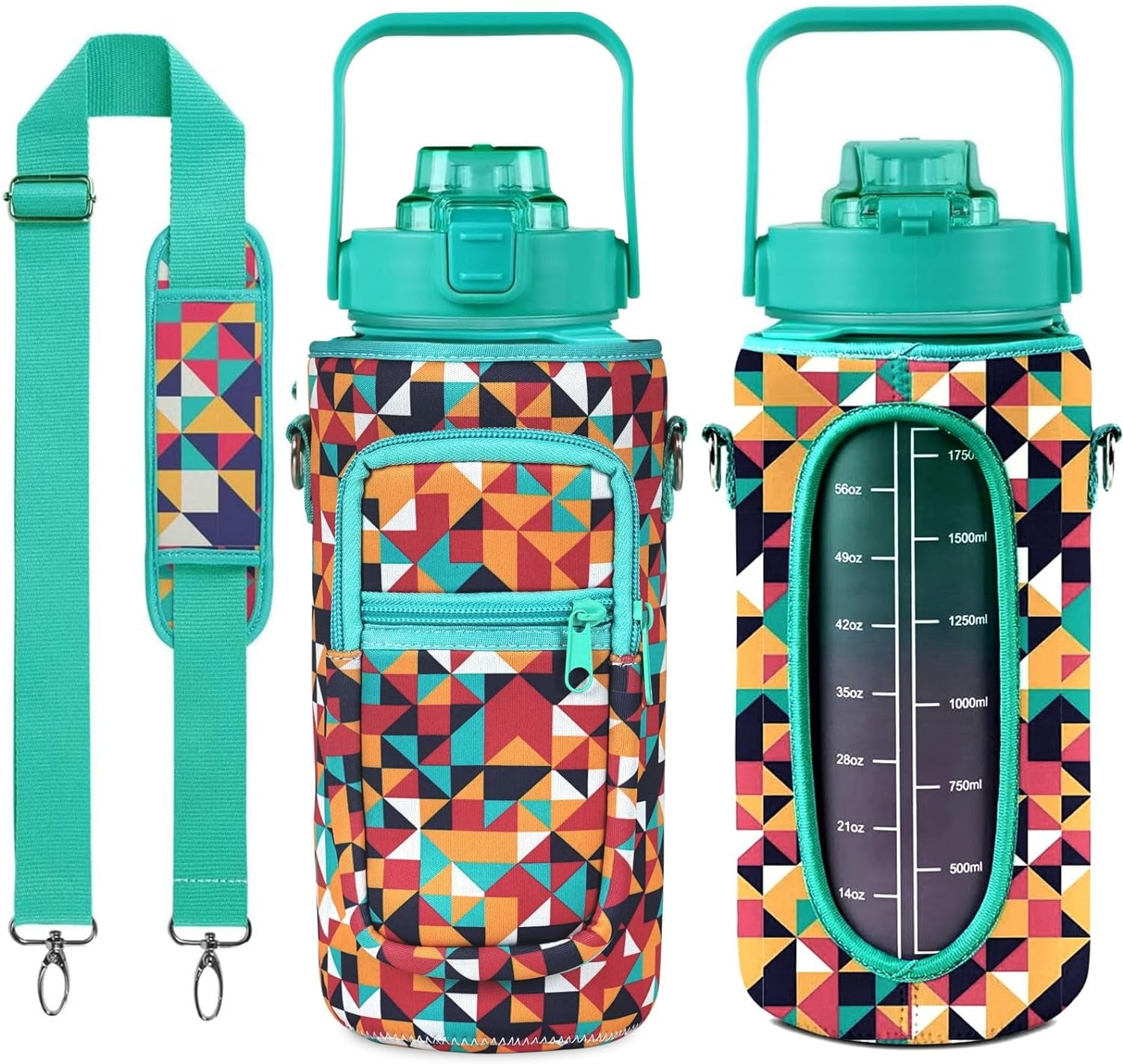 Hydro Jug Water Bottle with Sleeve and Straw - 64 Oz Half Gallon Water ...