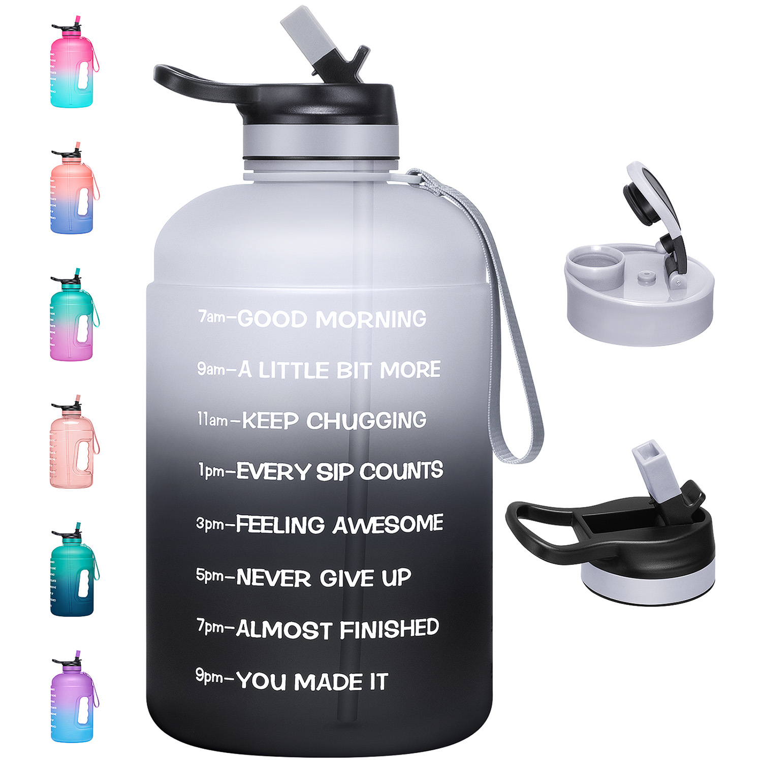 HydroPal 64oz Half Gallon Motivational Water Bottle with 2 Lids (Chug ...