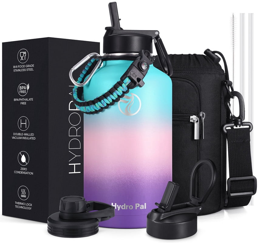 HydroPal 64oz Insulated Stainless Steel Water Bottle with 2 Leak Proof ...