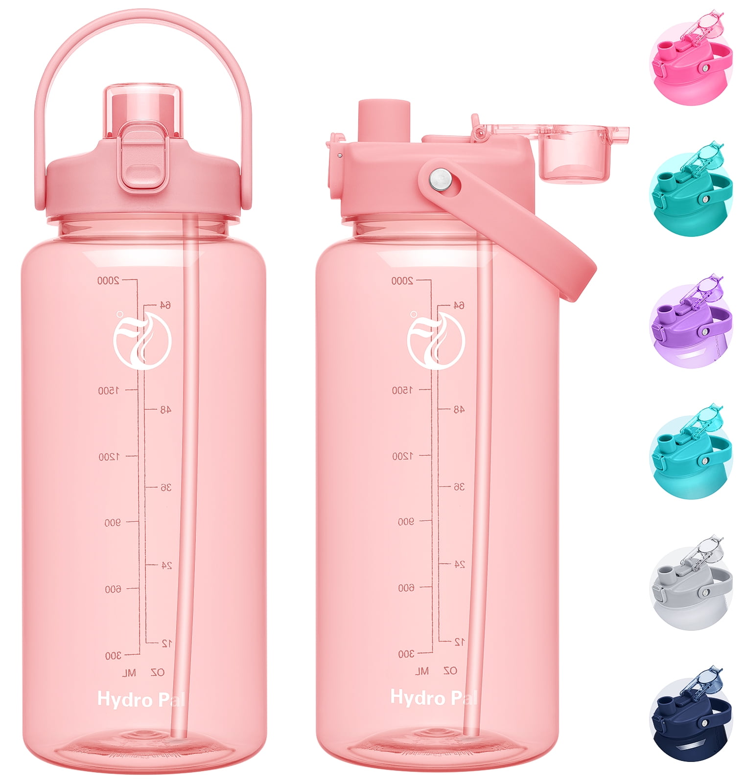 HydroPal Water Bottle 64oz BPA Free Tritan with 2-in-1 Leak Proof Lids ...