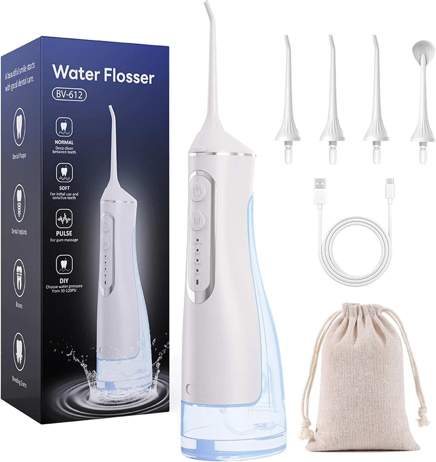HydroPulse Pro – Portable Water Flosser with 4 Modes & 8 Tips, Hydro ...