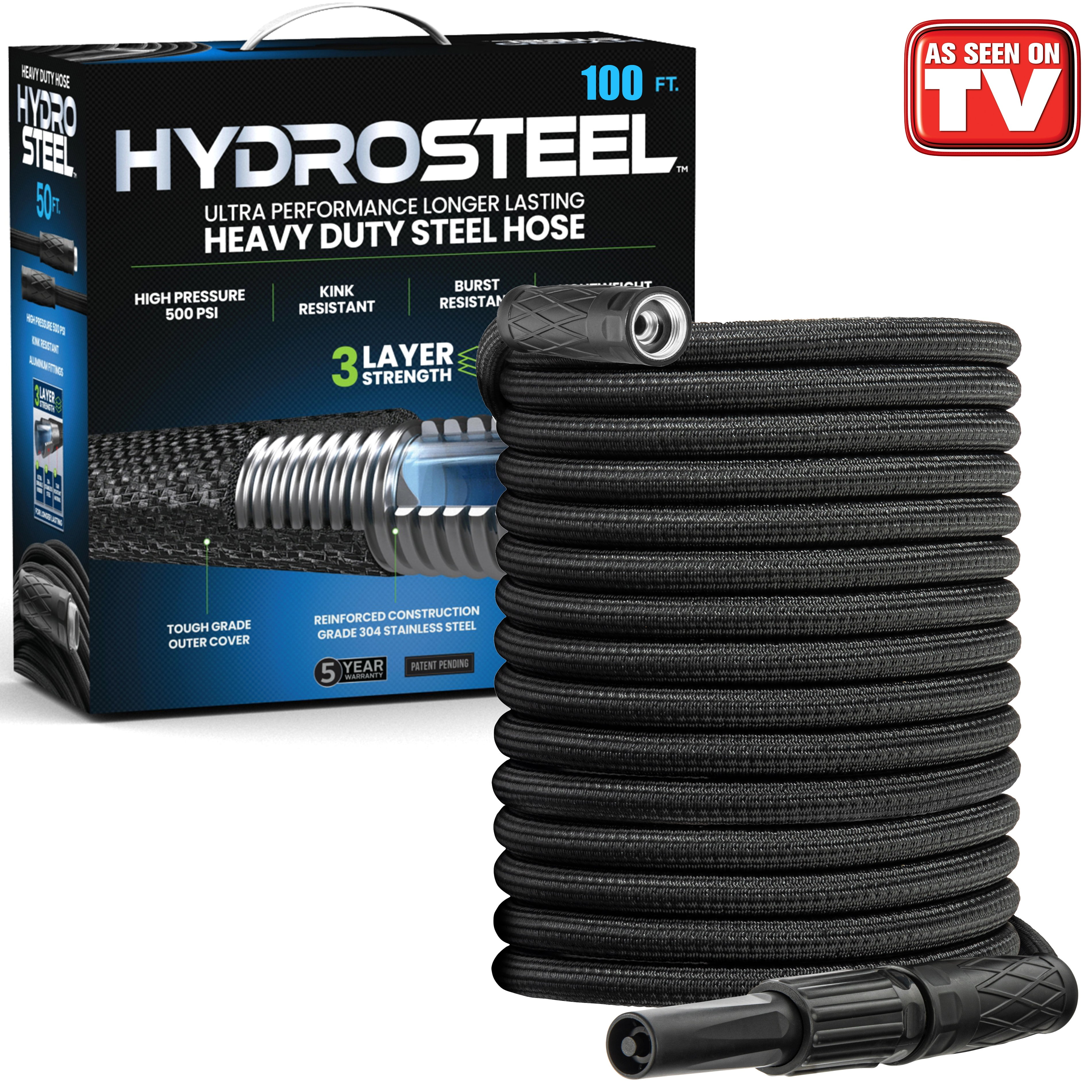 Hydrosteel Heavy Duty Triple Layered 50ft Garden Hose with Stainless ...