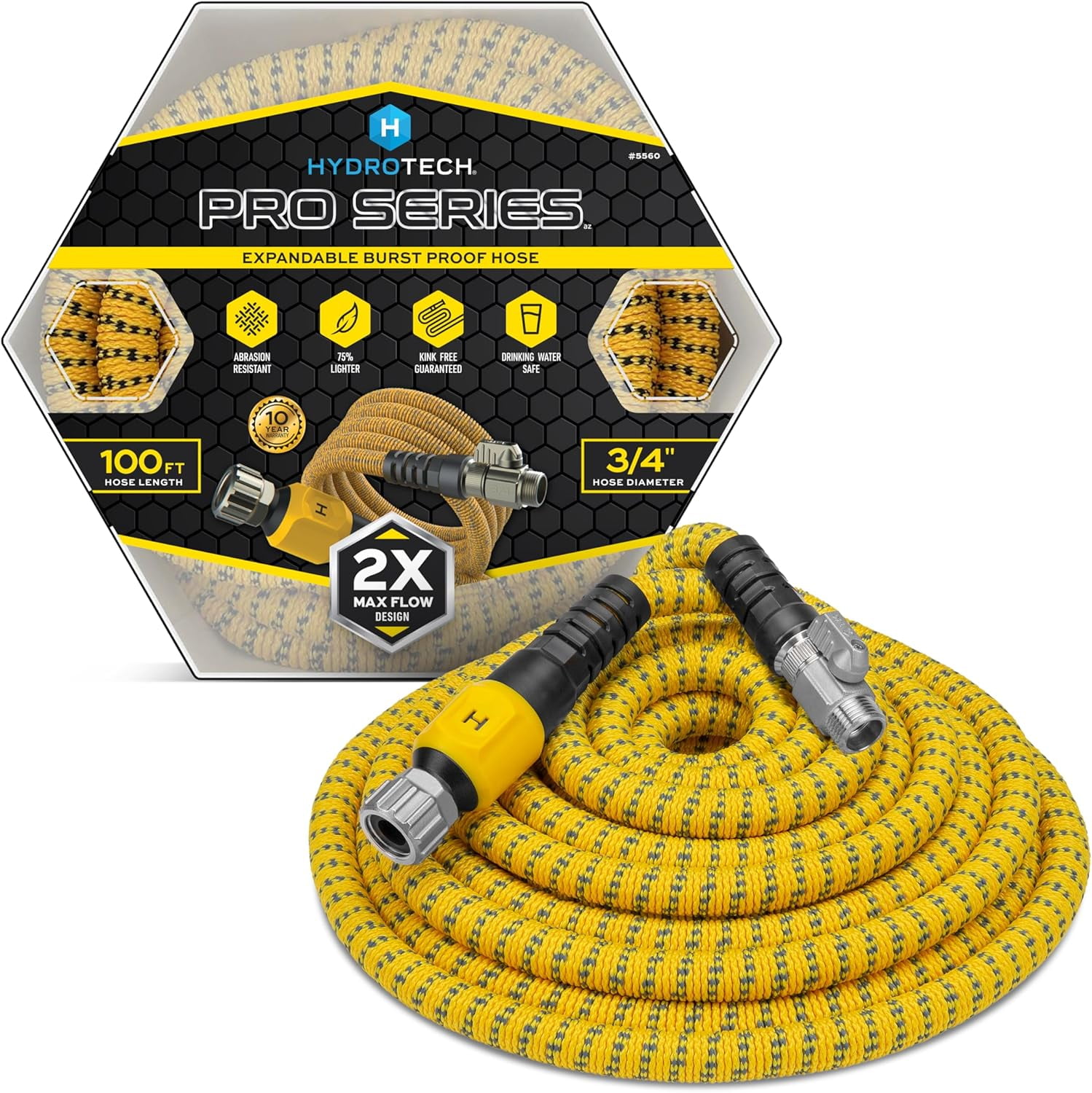 HydroTech 100 ft Expandable Garden Hose - Pro Series, 2x Max Flow, 3/4" No-Kink Flexibility ...