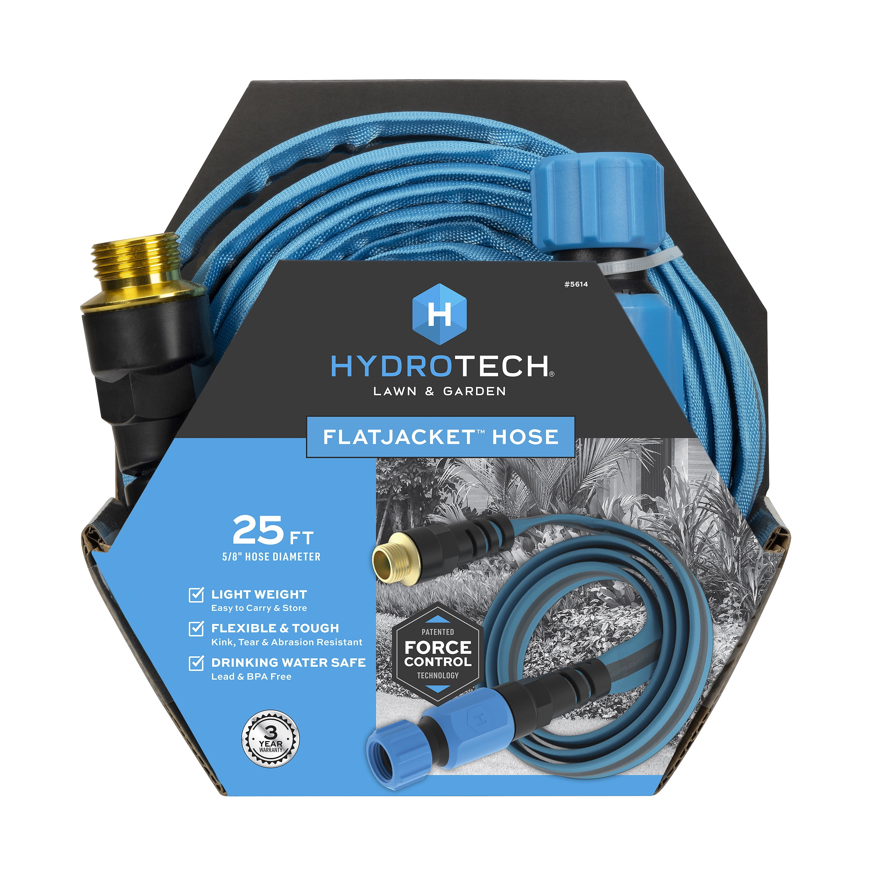 HydroTech FlatJacket 5/8" x 25ft Flexible Garden Hose– Kink-Free ...