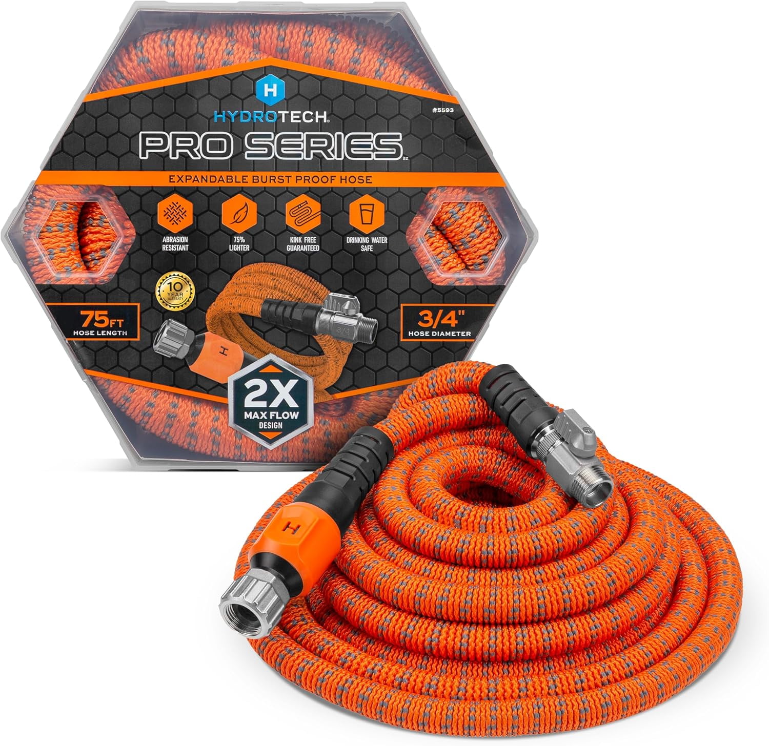 HydroTech 75 ft Expandable Garden Hose - Pro Series, 2x Max Flow, 3/4 ...