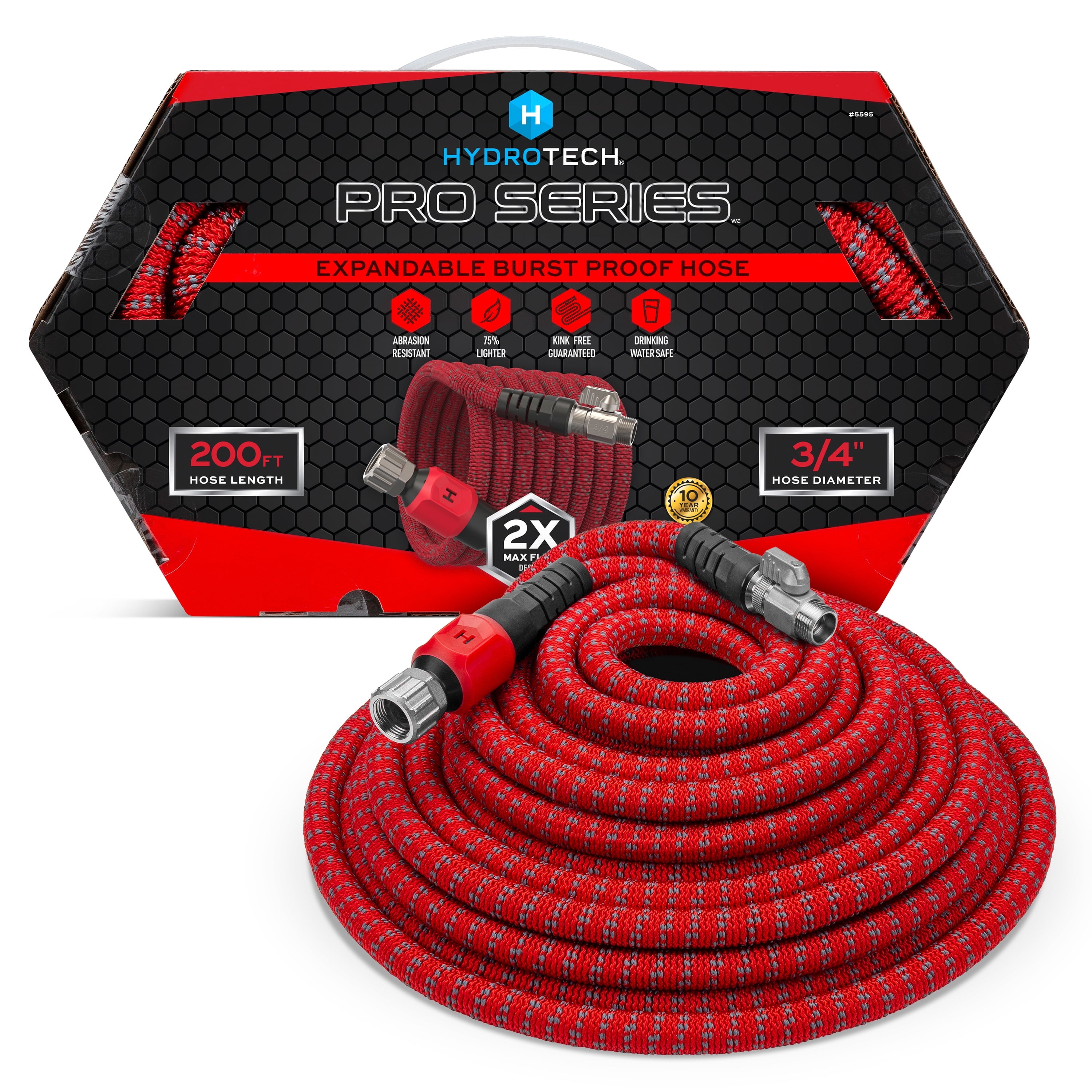 HydroTech Pro Series, 3/4 in. 200 ft. Long, Expandable Burst-Proof Water Hose for Garden, Yard ...