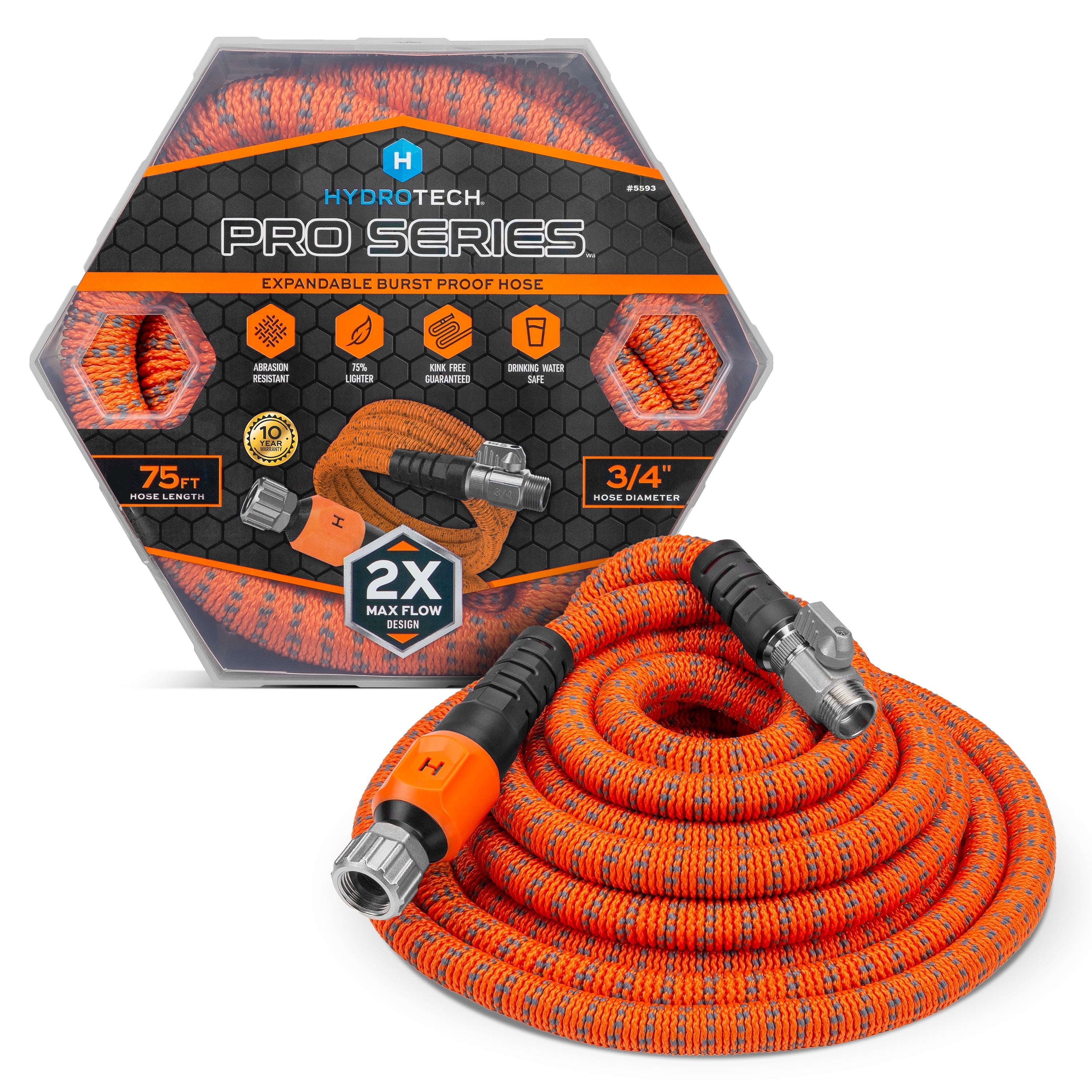 HydroTech Pro Series Water Garden Yard Hose, 75ft Long, Kink-Free, 3 ...