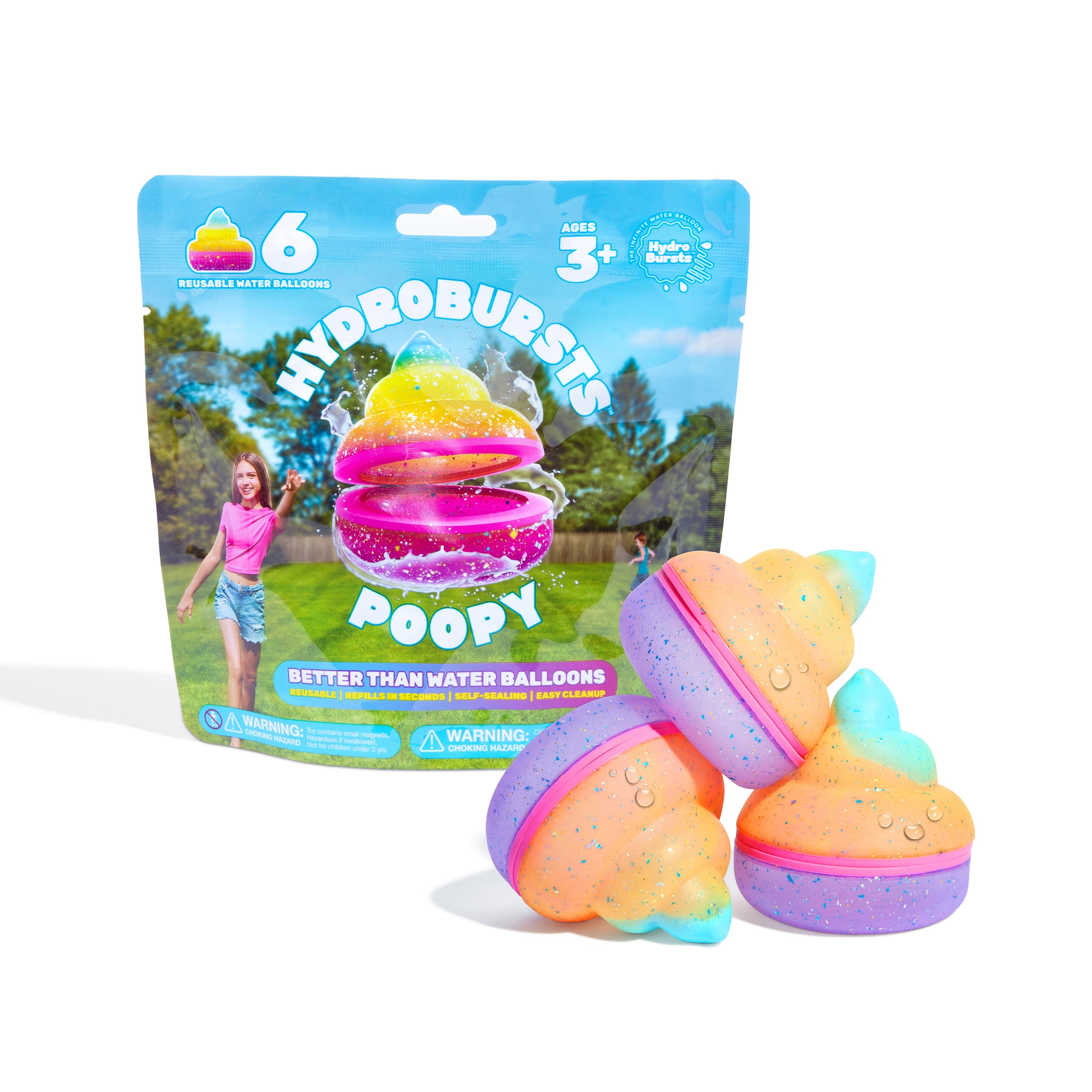 Hydroburst 6-Pack Reusable Water Balloons, Includes 6 Poopy Shape ...