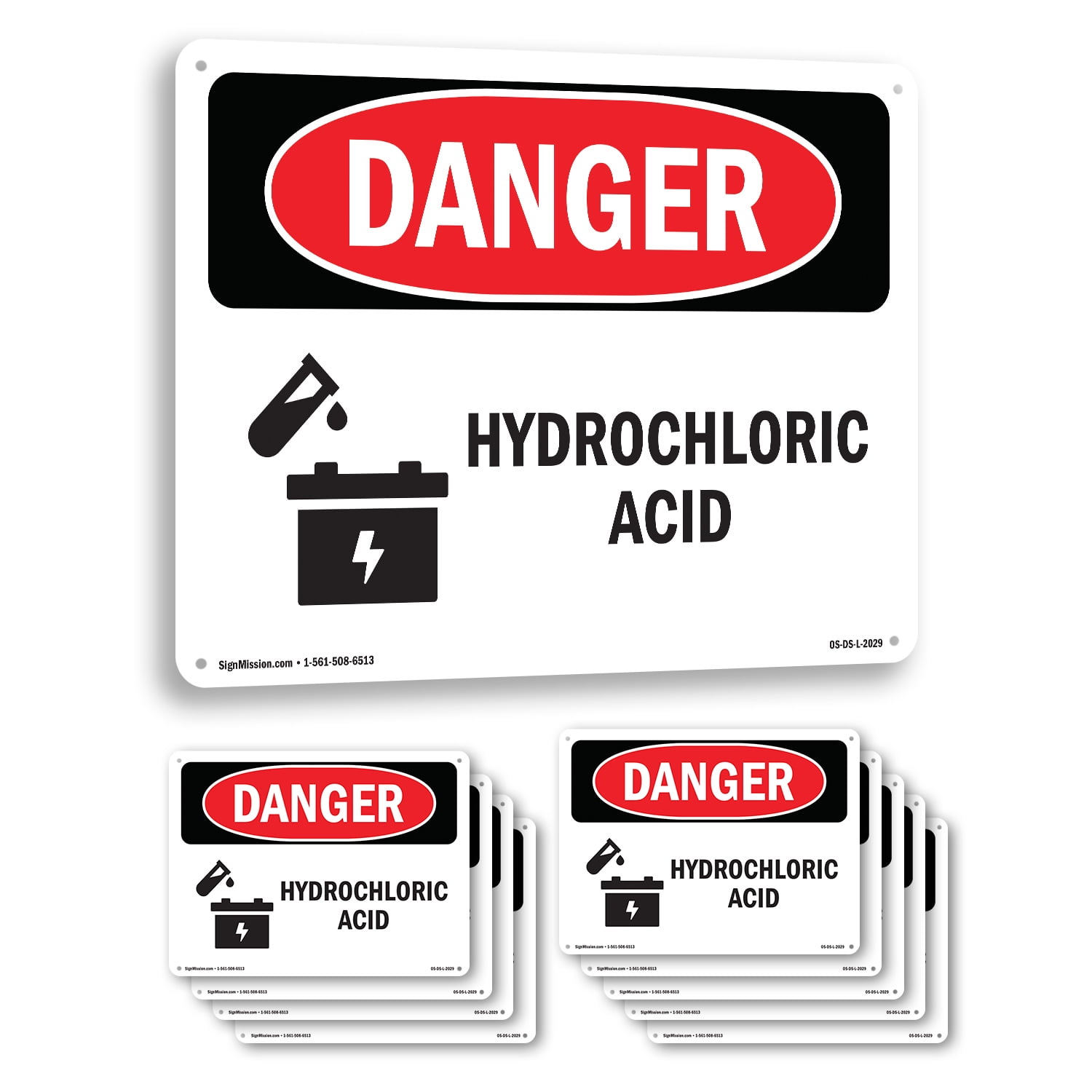Hydrochloric Acid OSHA Danger Rigid Plastic Sign 18 Inch x 12 Inch - 10 ...