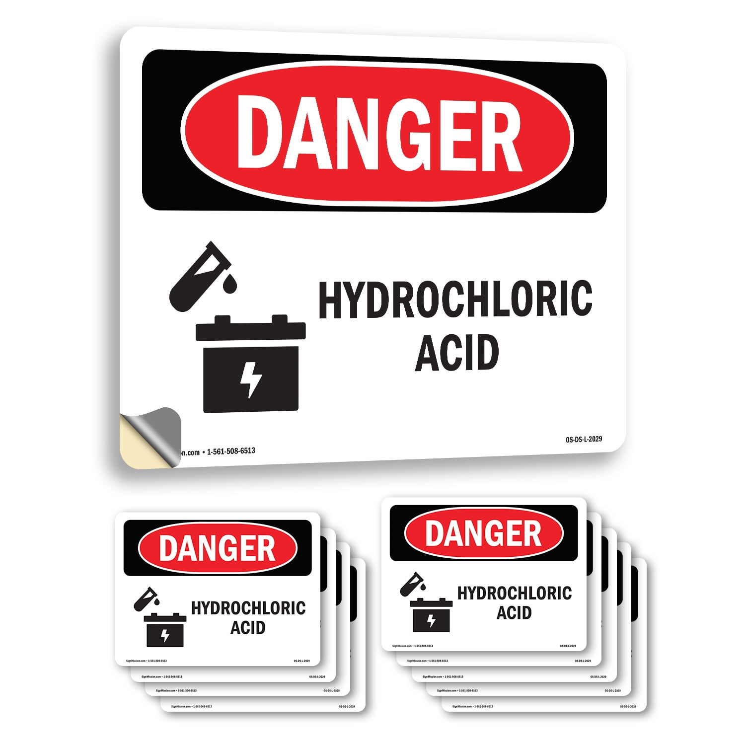 Hydrochloric Acid OSHA Danger Vinyl Decal Label 10 Inch x 7 Inch - 10 ...