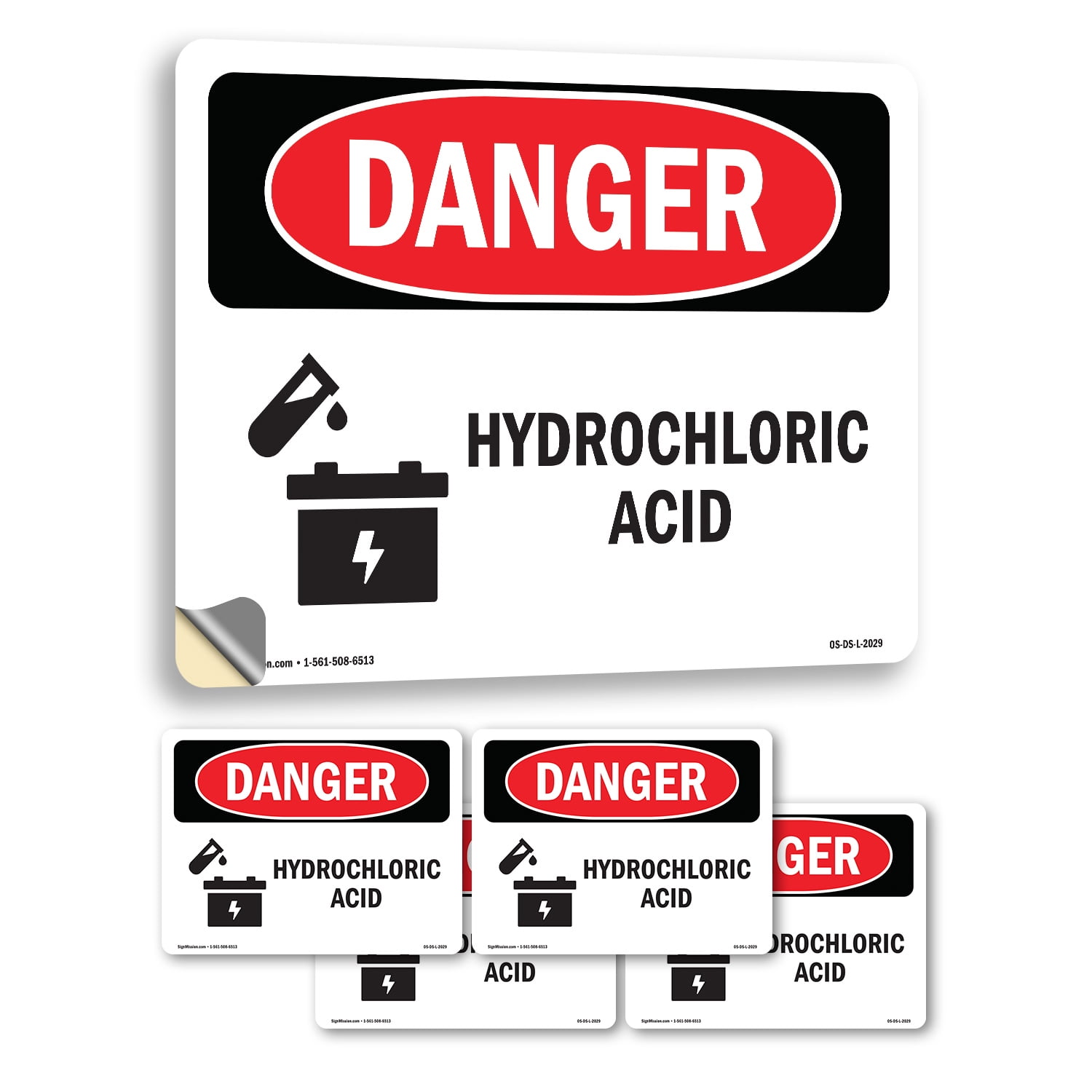 Hydrochloric Acid OSHA Danger Vinyl Decal Label 10 Inch x 7 Inch - 5 ...