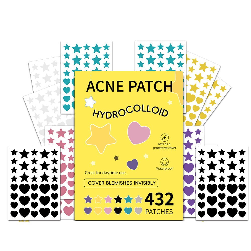 Hydrocolloid Acne Patches 432 Pcs, Assorted Shapes & Colors, Invisible ...