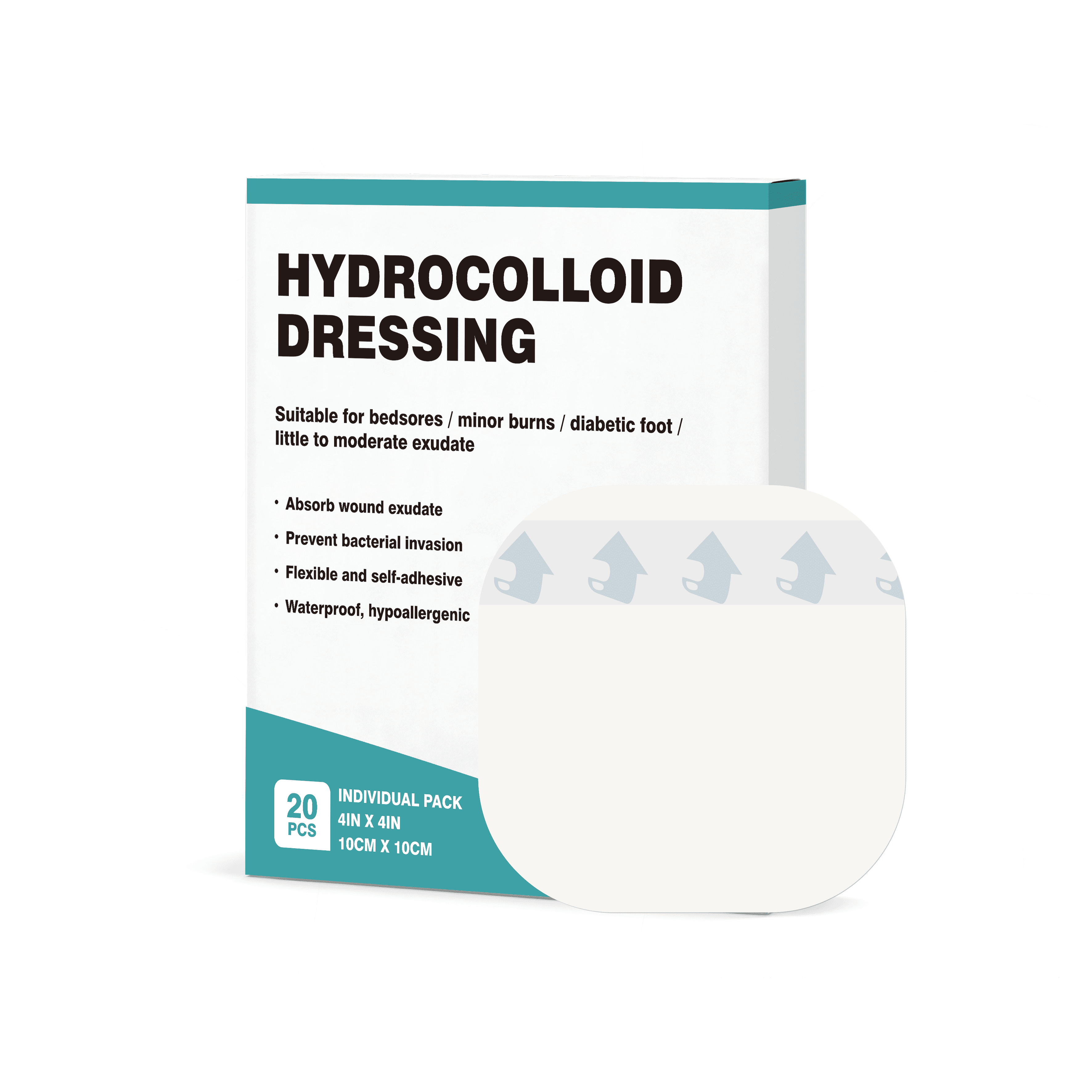 Hydrocolloid Wound Dressing 4"x4", 20 Individual Pack, Self-Adhesive ...