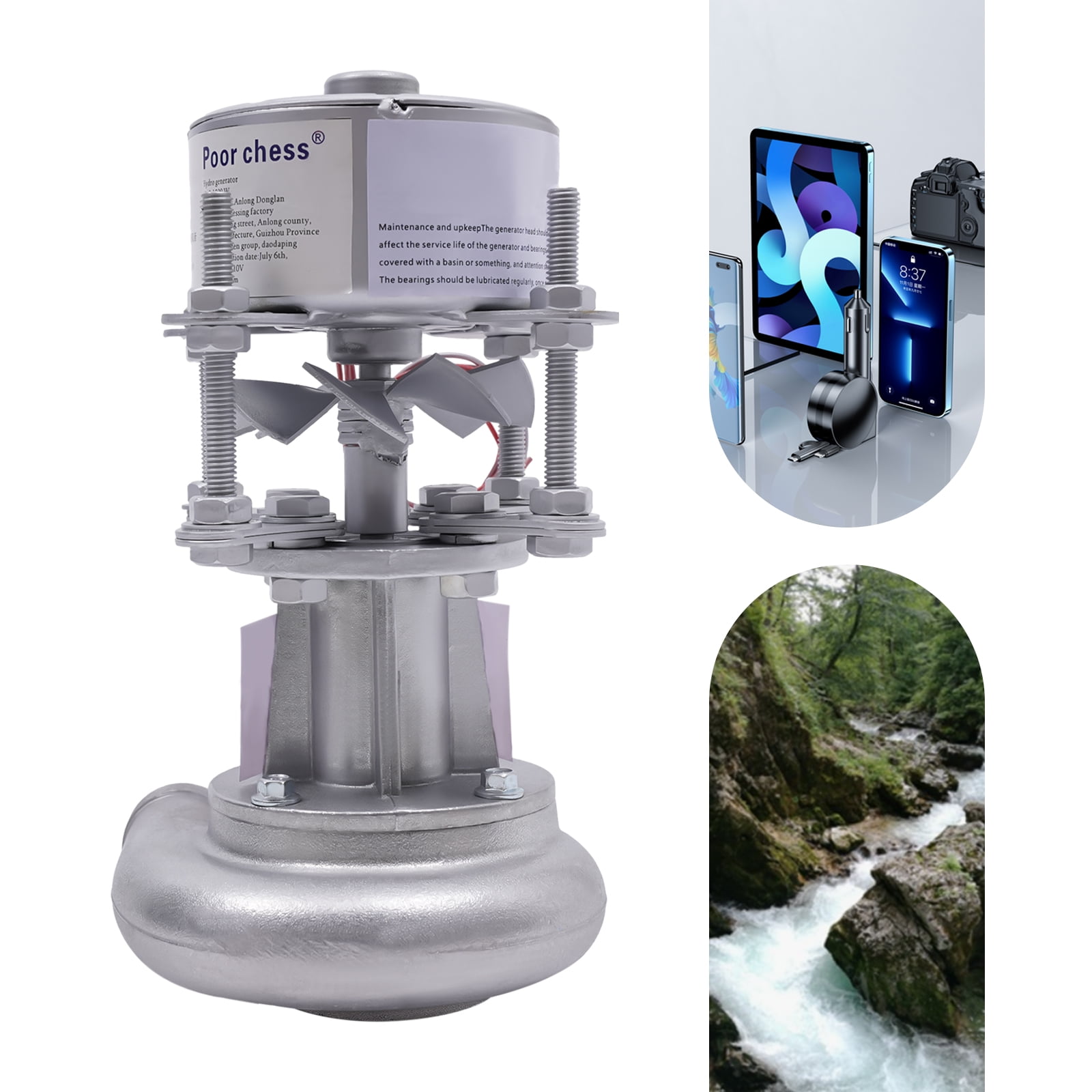 ZERNEIL 500W Portable Hydro Generator, Waterproof Aluminum Alloy ...