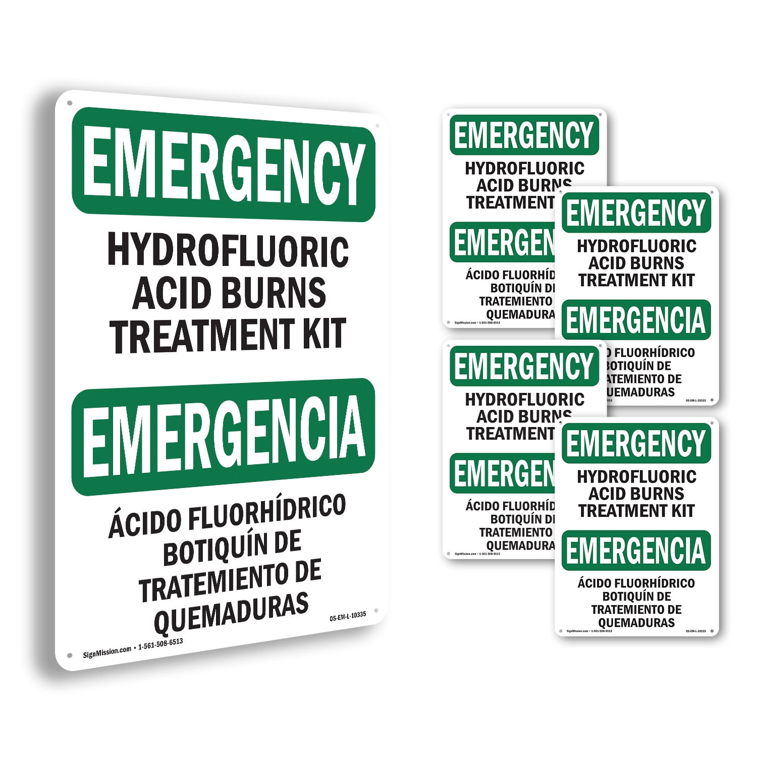 Hydrofluoric Acid Burns Kit Bilingual OSHA Emergency Aluminum Sign 24 ...