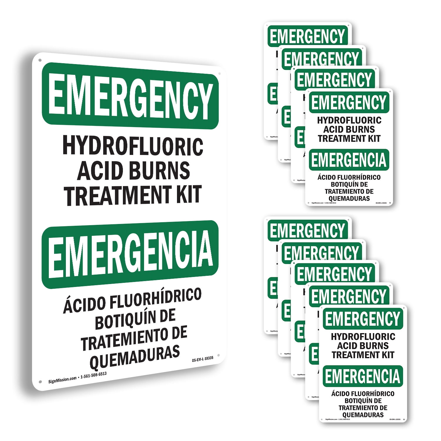 Hydrofluoric Acid Burns Kit Bilingual OSHA Emergency Rigid Plastic Sign ...