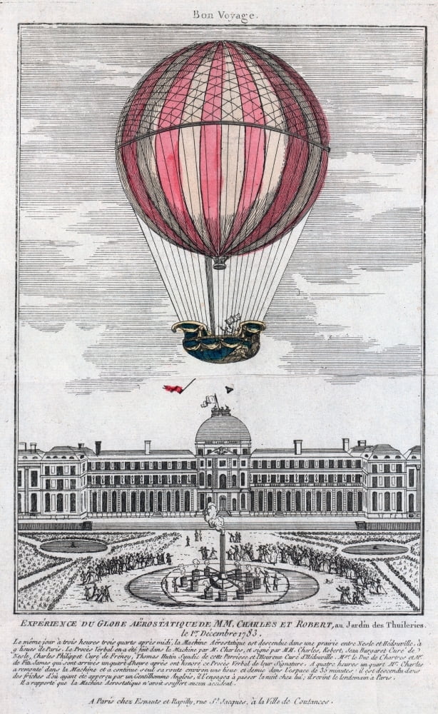 Hydrogen Balloon 1783. Njacques Alexandre CSar Charles And Marie-Nol Robert Riding The Gondola ...