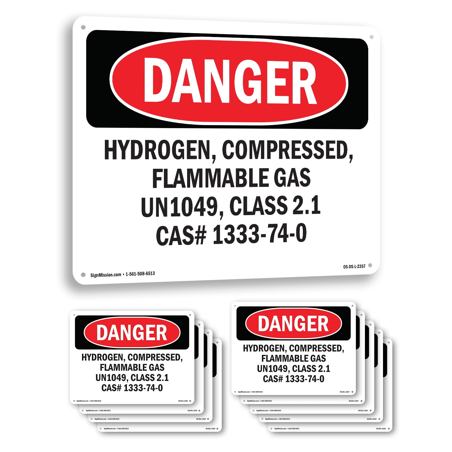 Hydrogen Compressed Flammable Gas Un1049 OSHA Danger Aluminum Sign 10 ...