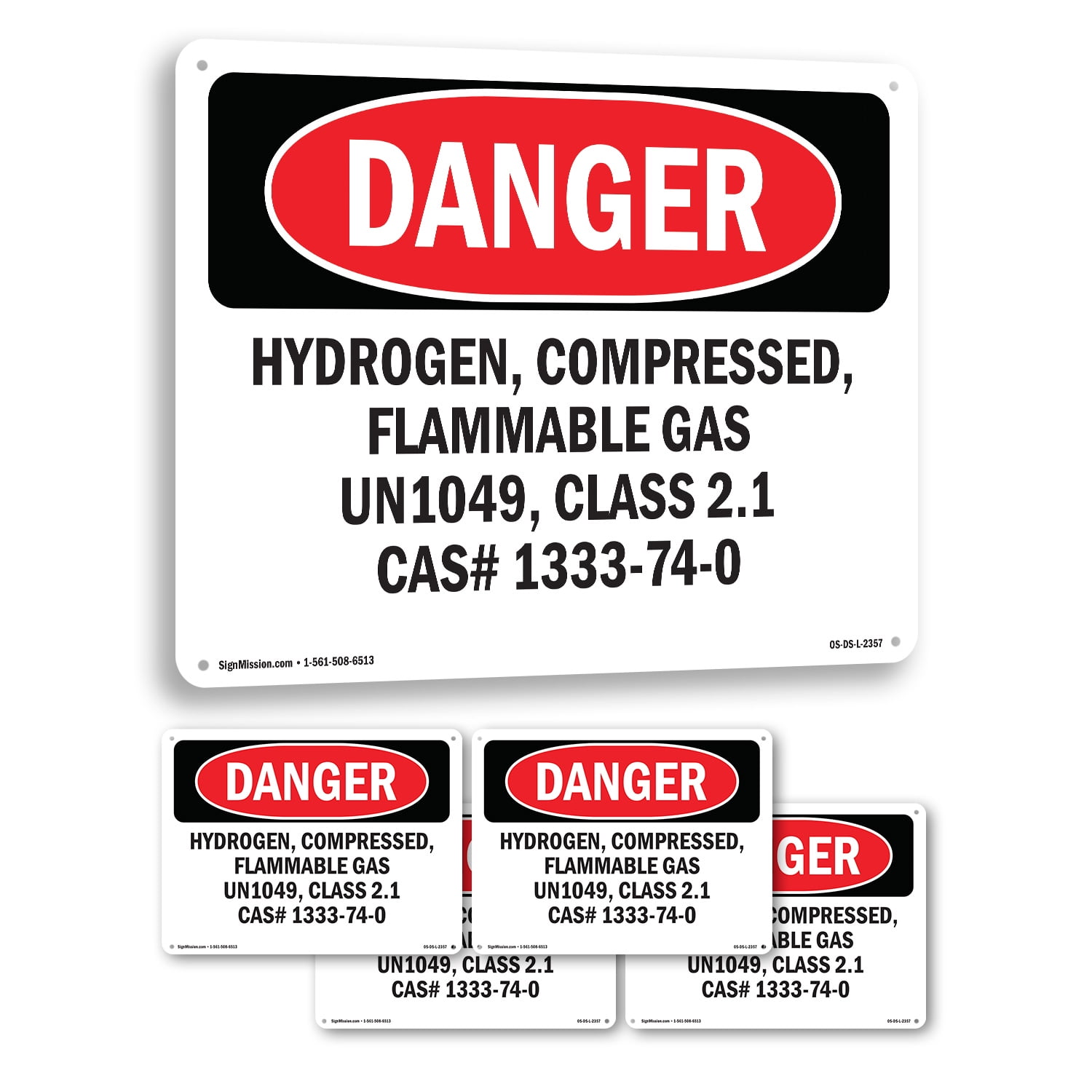 Hydrogen Compressed Flammable Gas Un1049 OSHA Danger Rigid Plastic Sign ...