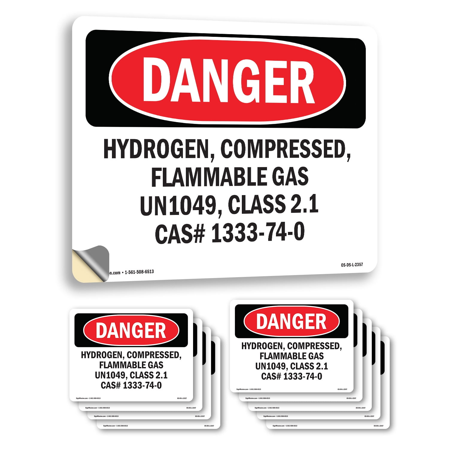 Hydrogen Compressed Flammable Gas Un1049 OSHA Danger Vinyl Decal Label ...