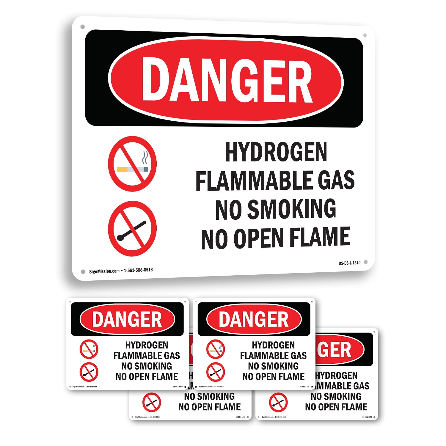 Hydrogen Flammable Gas No Smoking Open Flame OSHA Danger Rigid Plastic ...