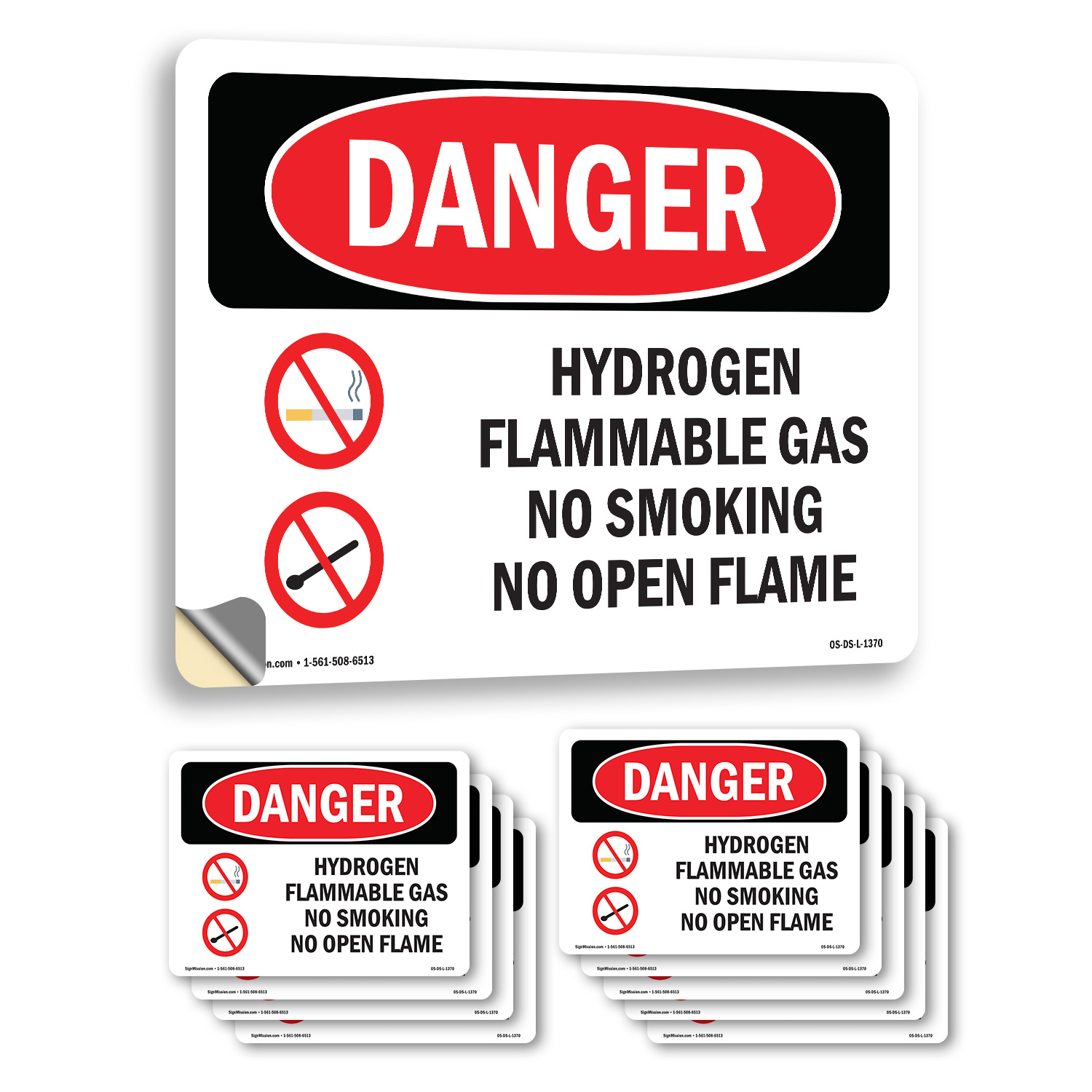 Hydrogen Flammable Gas No Smoking Open Flame OSHA Danger Vinyl Decal ...