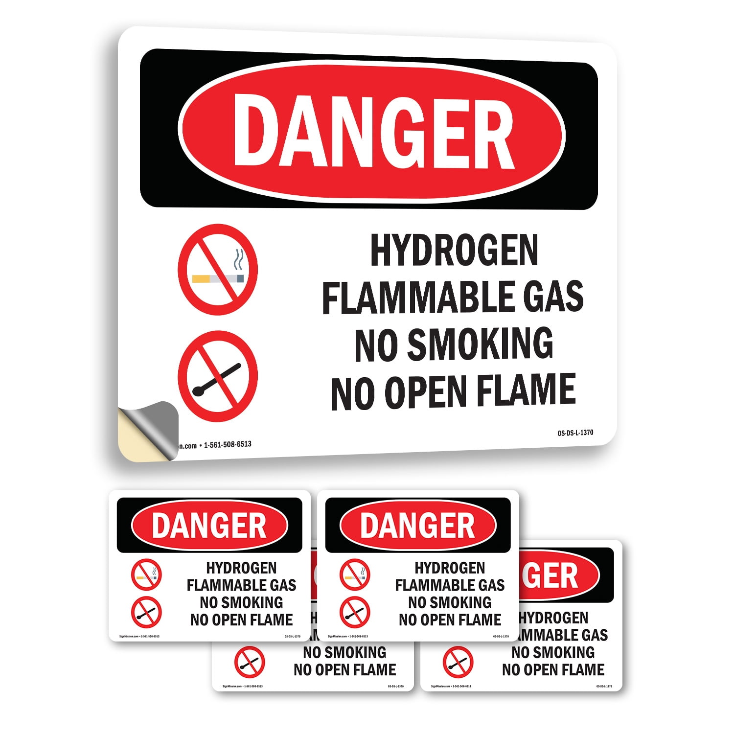 Hydrogen Flammable Gas No Smoking Open Flame OSHA Danger Vinyl Decal ...