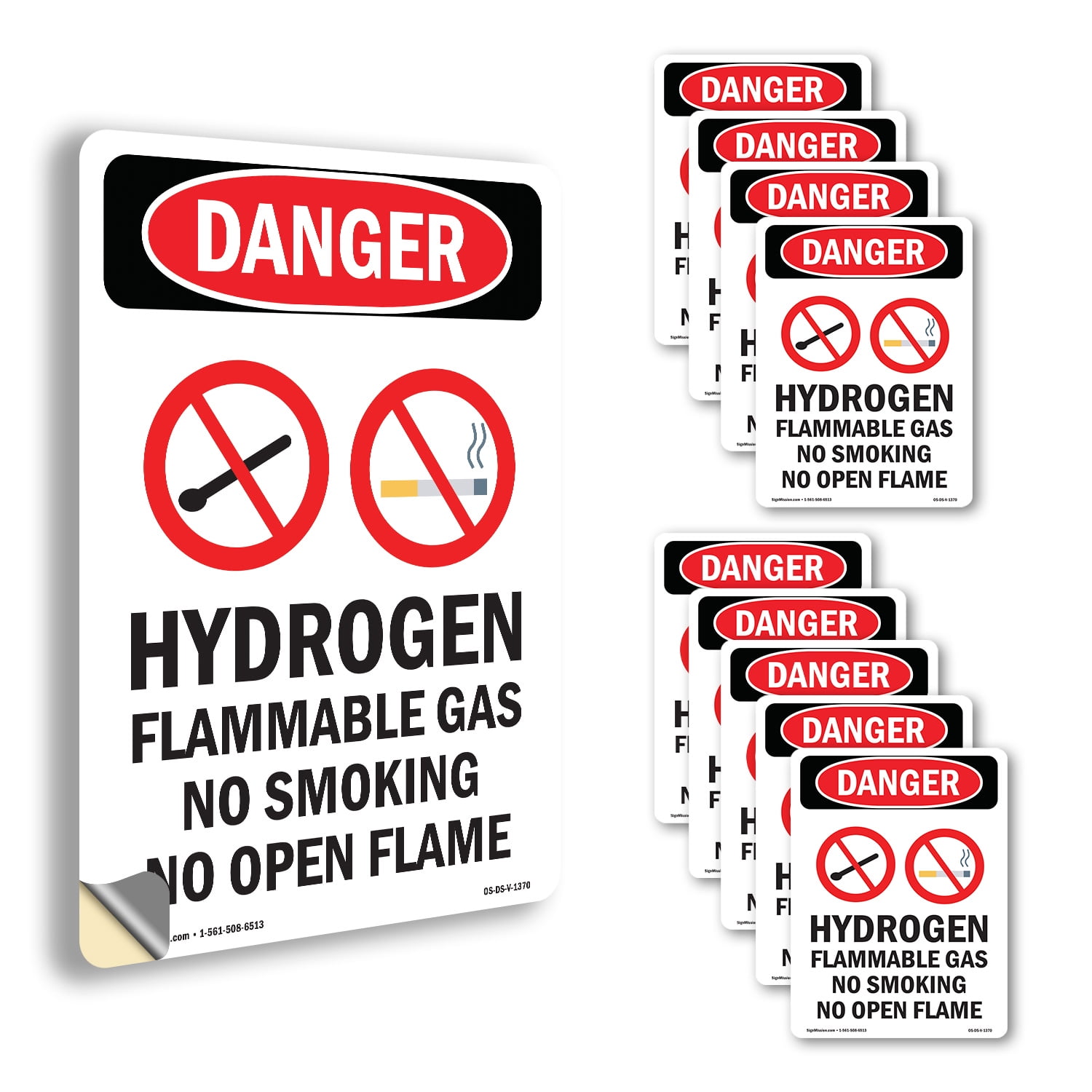 Hydrogen Flammable OSHA Danger Vinyl Decal Label 10 Inch x 7 Inch - 10 ...