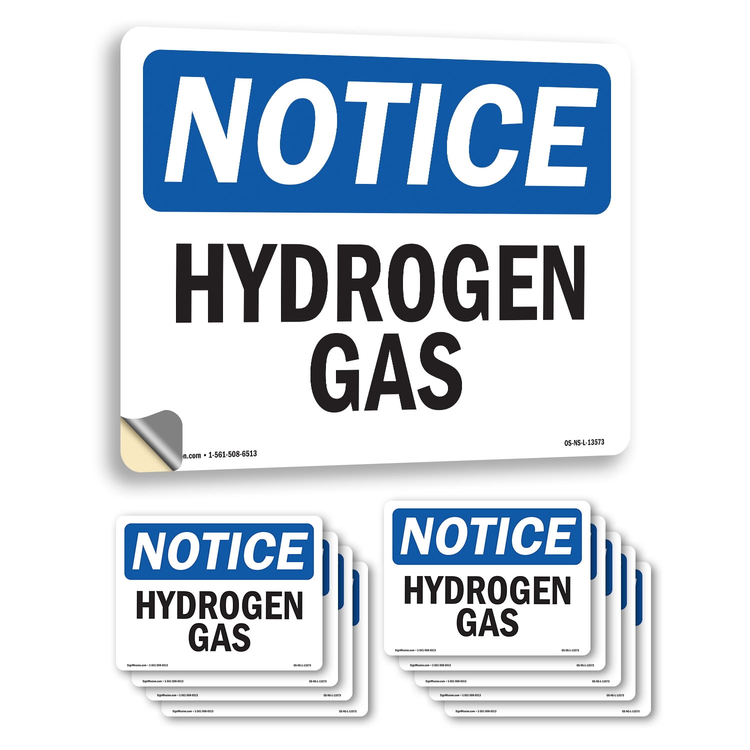 Hydrogen Gas OSHA Notice Vinyl Decal Label 10 Inch x 7 Inch - 10 Pack ...