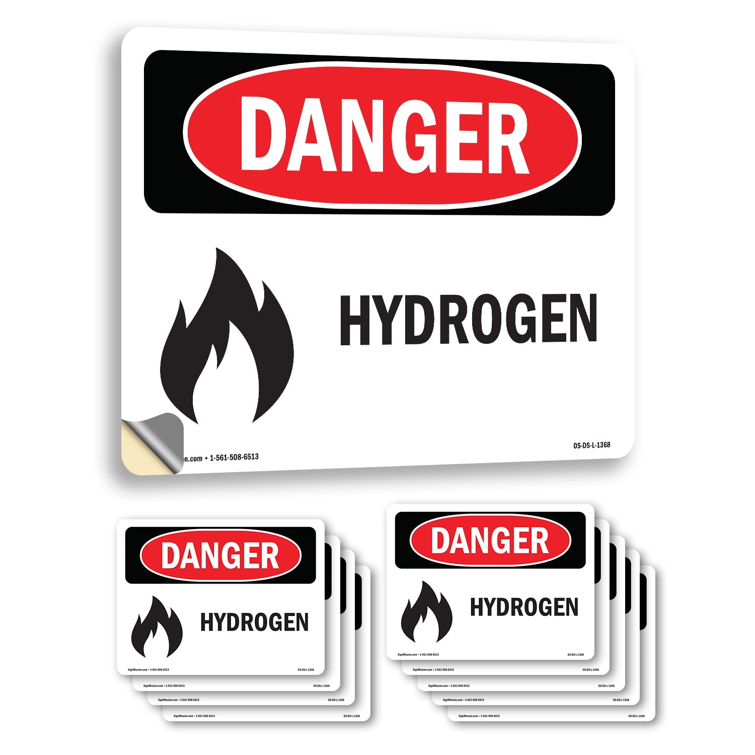 Hydrogen OSHA Danger Vinyl Decal Label 24 Inch x 18 Inch - 10 Pack ...