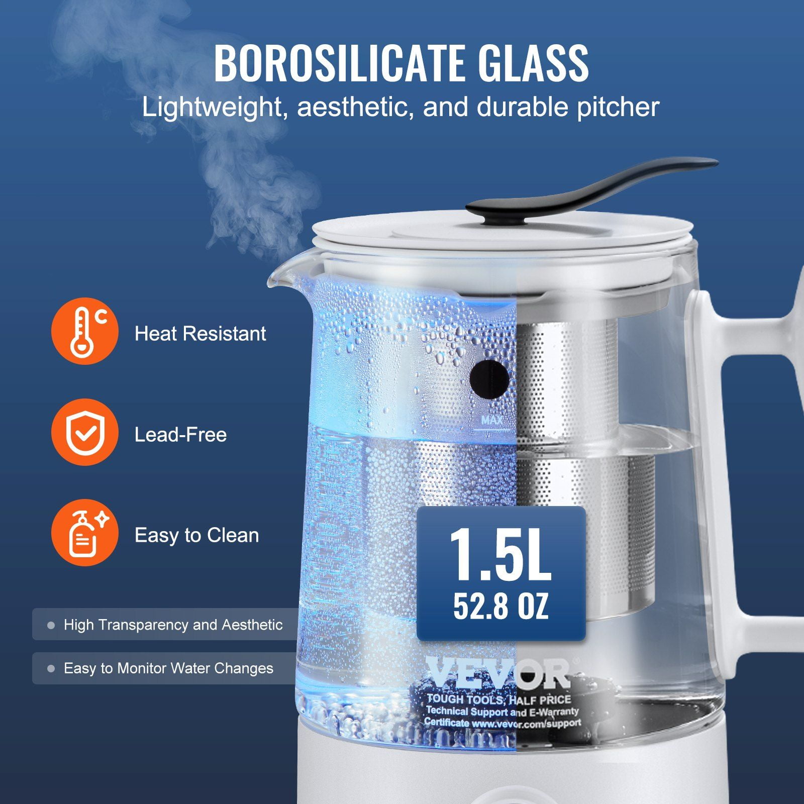 Hydrogen-Rich Water Pitcher 1.5L, SPE/PEM Tech, Portable Hydrogen Water ...