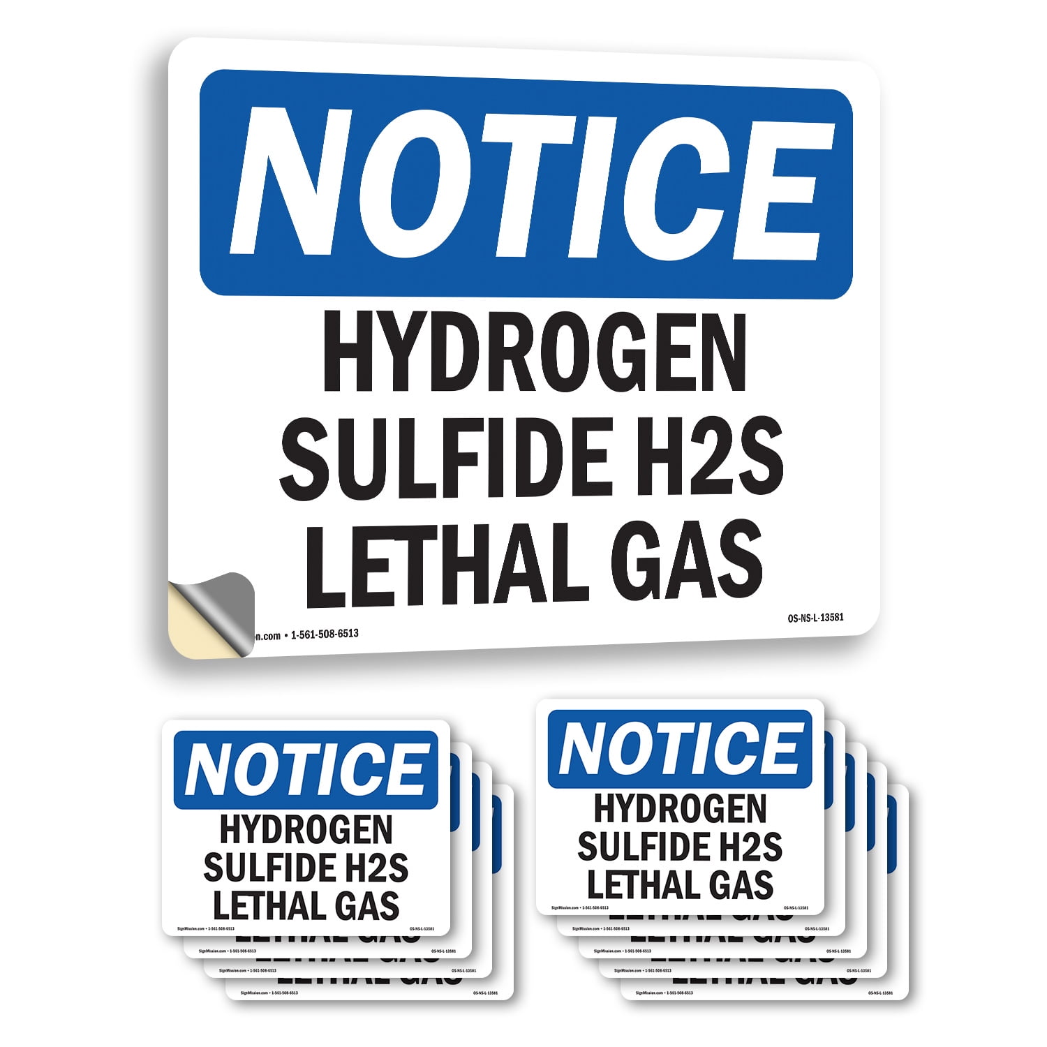 Hydrogen Sulfide H2S Lethal Gas OSHA Notice Vinyl Decal Label 18 Inch x ...