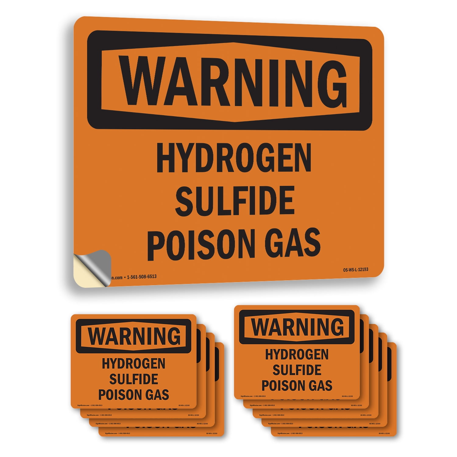 Hydrogen Sulfide Poison Gas OSHA WARNING Vinyl Decal Label 10 Inch x 7 ...