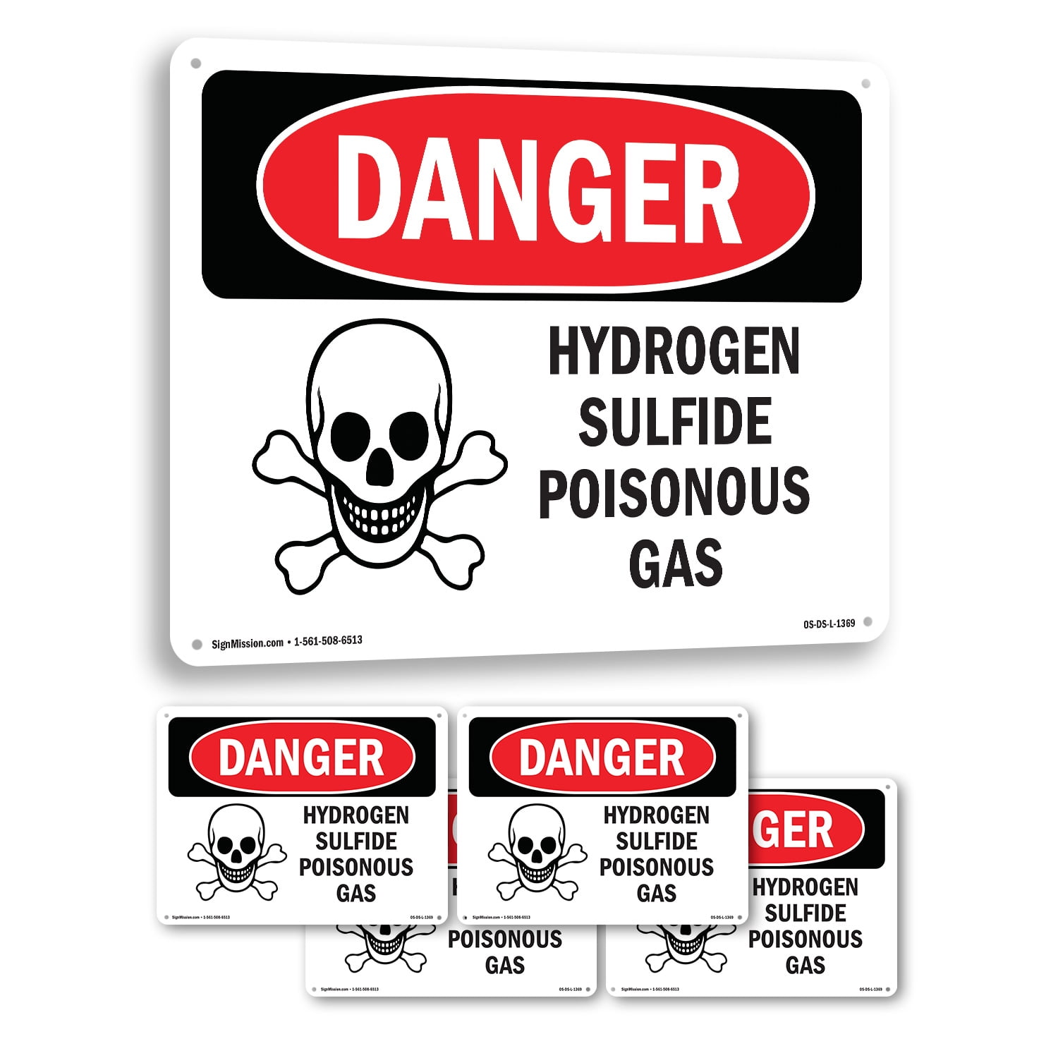 Hydrogen Sulfide Poisonous Gas OSHA Danger Rigid Plastic Sign 24 Inch x ...