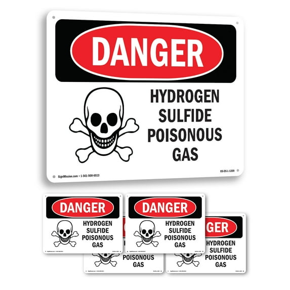 Hydrogen Sulfide Poisonous Gas OSHA Danger Rigid Plastic Sign 24 Inch x ...