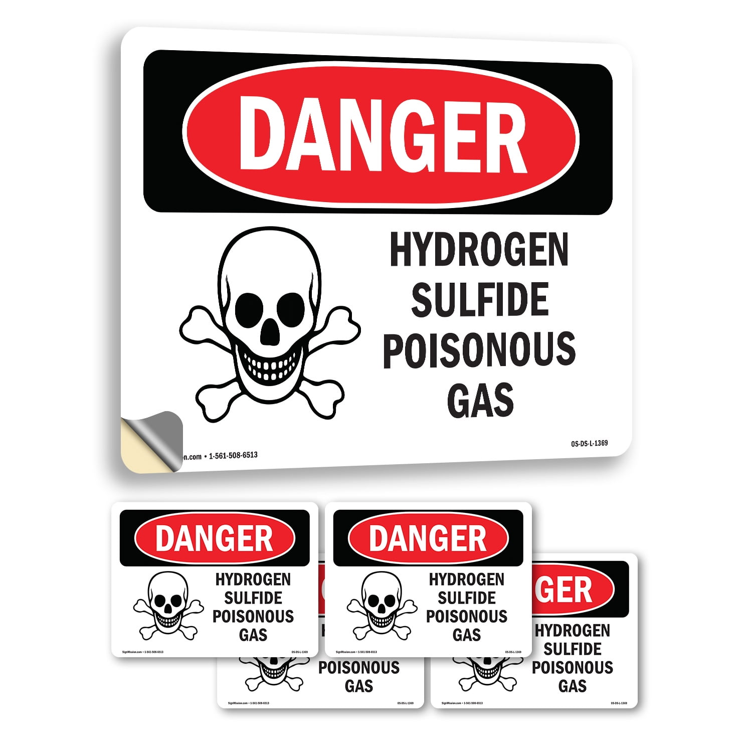 Hydrogen Sulfide Poisonous Gas OSHA Danger Vinyl Decal Label 7 Inch x 5 ...