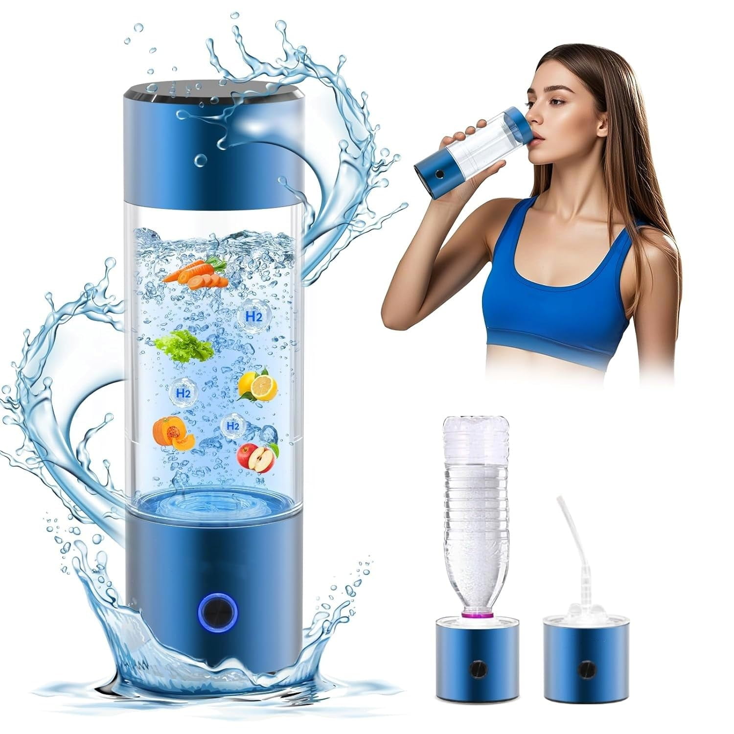 Hydrogen Water Bottle, 5000ppb Rechargeable Hydrogen Water Bottle Generator with SPE & PEM ...