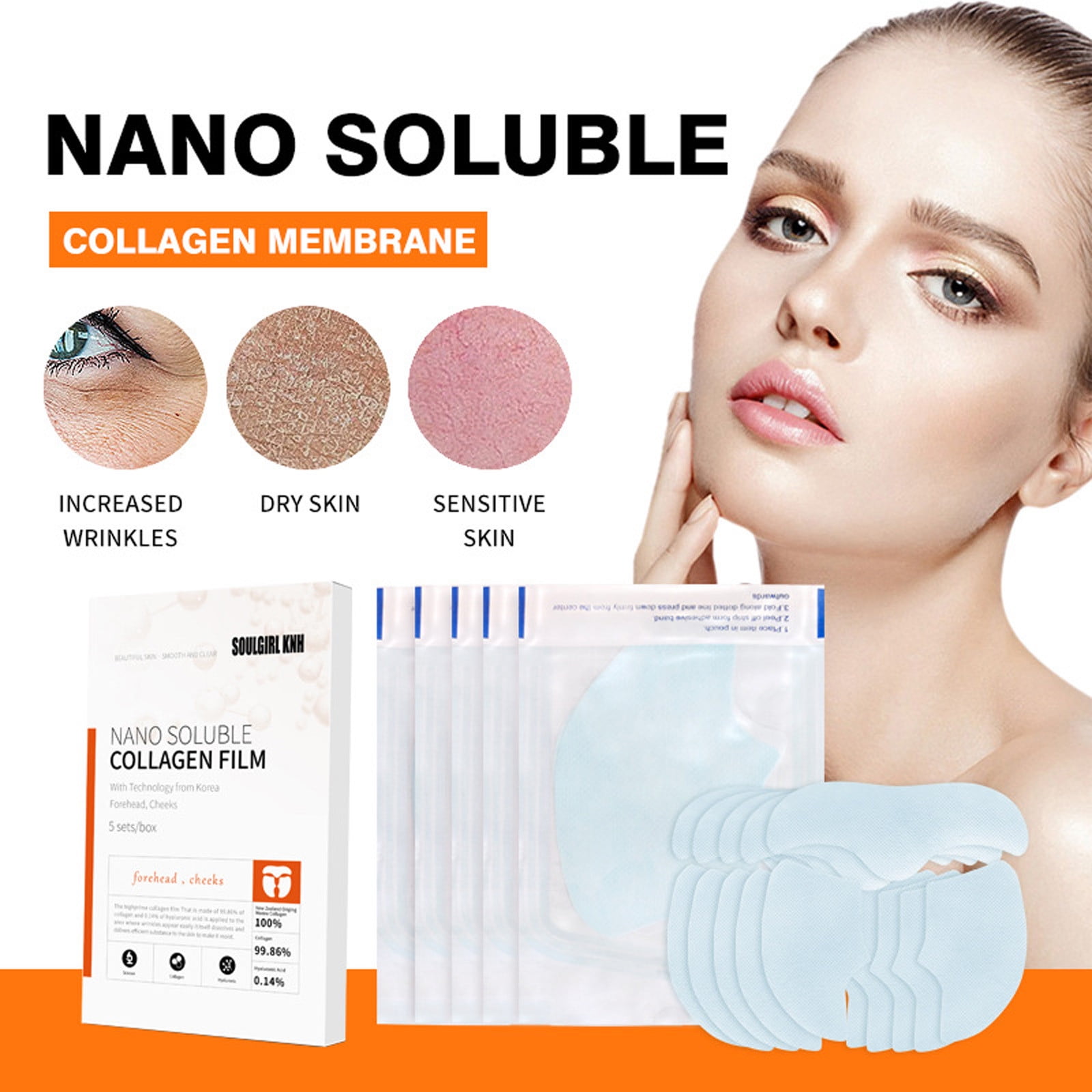 Hydrolyzed Collagen Patches - 5PCS Soluble Collagen Mask for Face with ...