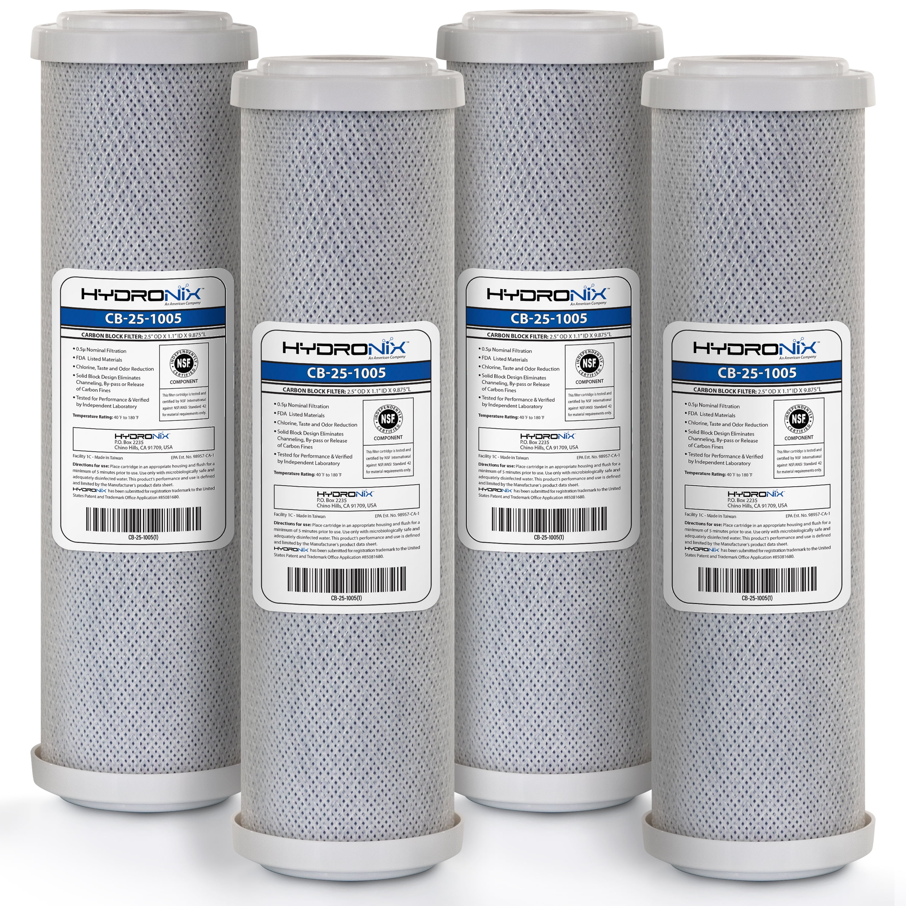 Hydronix 4 Pack Coconut Shell Carbon Block Water Filters - 10" x 2.5 ...