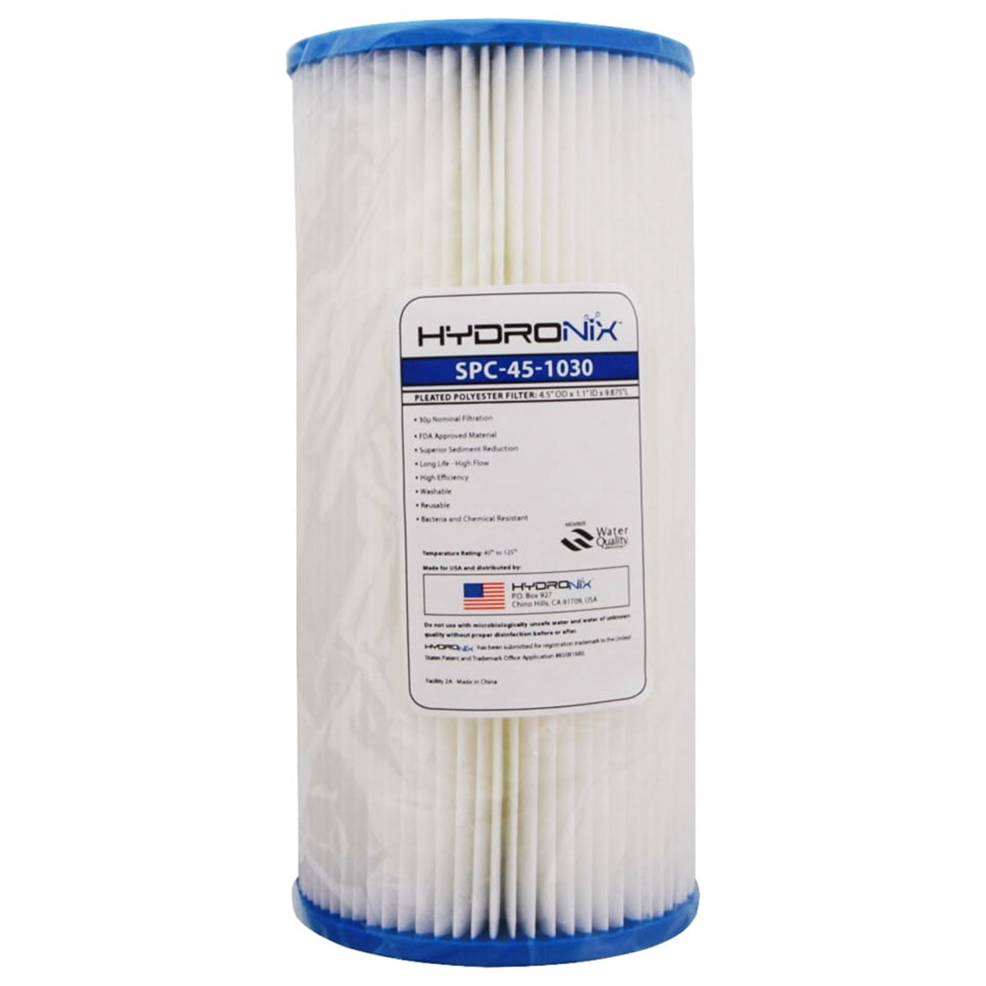 Hydronix SPC-45-1030 Polyester Pleated Filter 4.5 OD X 9 3/4 Length, 30 ...