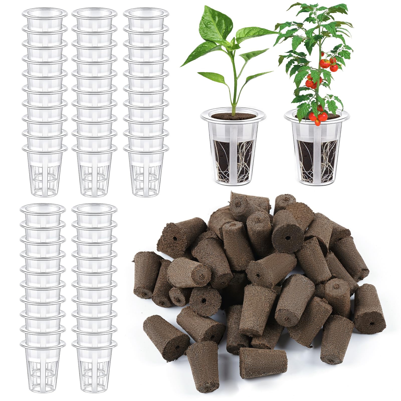 Hydroponic Pods 100 FEV6 Pieces, Grow Sponges and Baskets Hydroponics ...