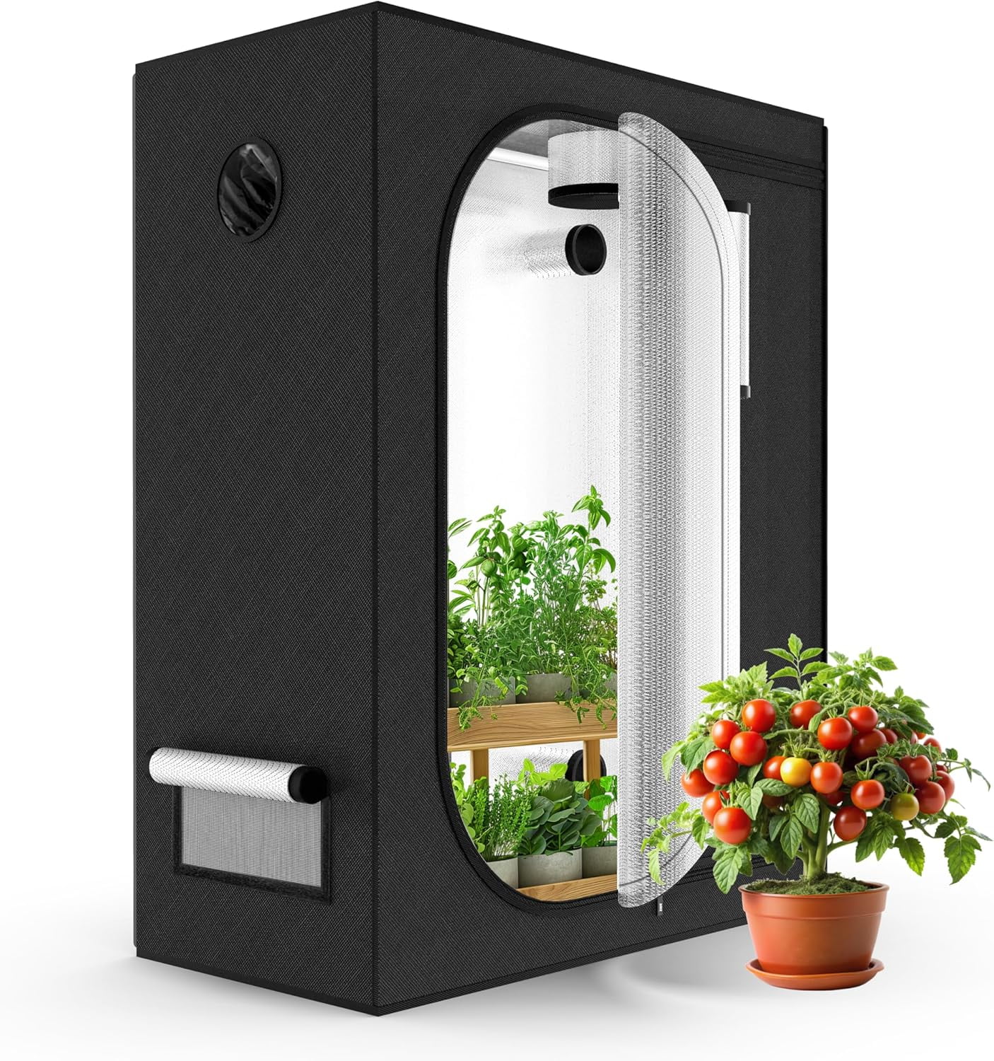Hydroponic water-resistant grow tent with removable floor tray and tool ...